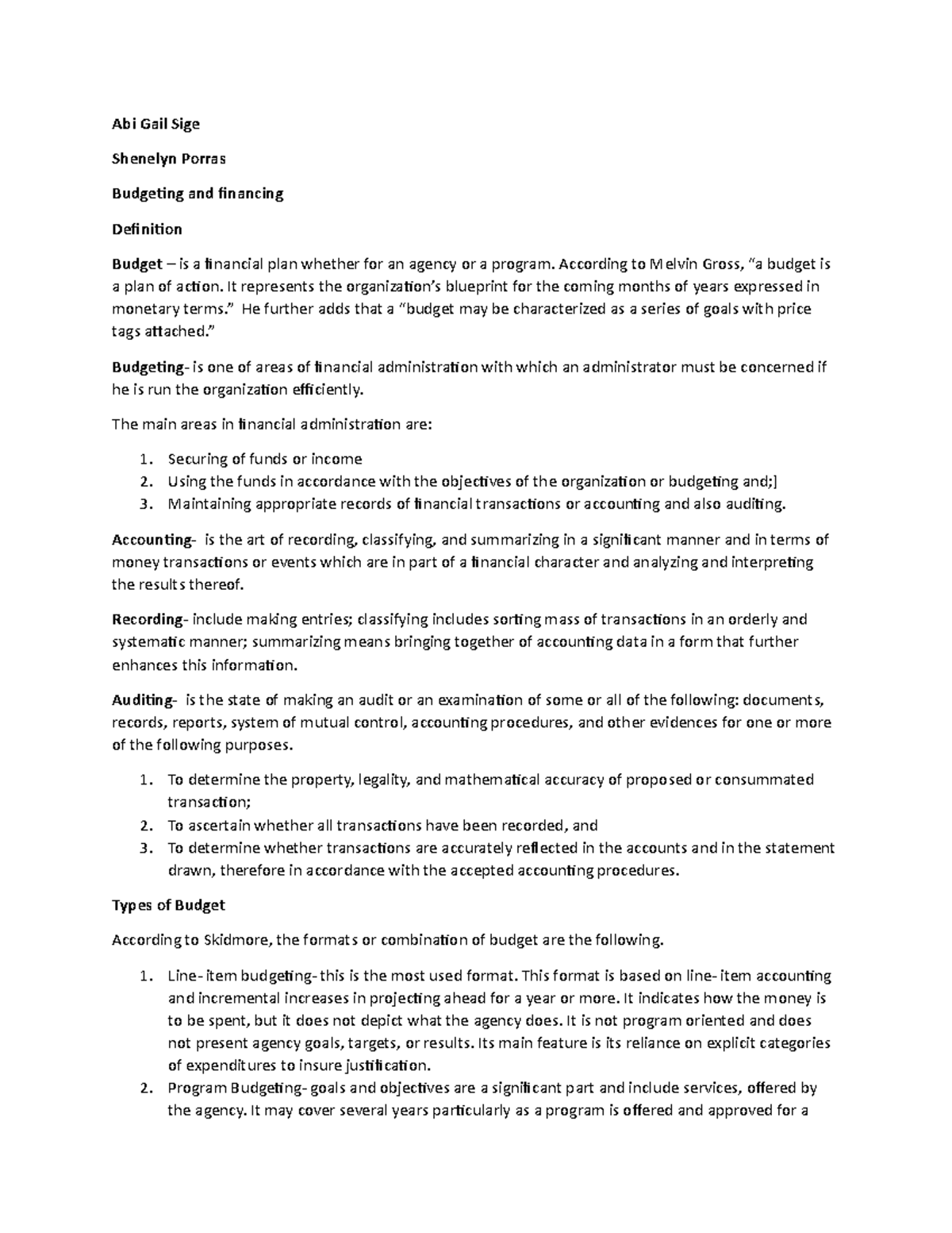 Budgeting and financing in social work administration - Abi Gail Sige ...