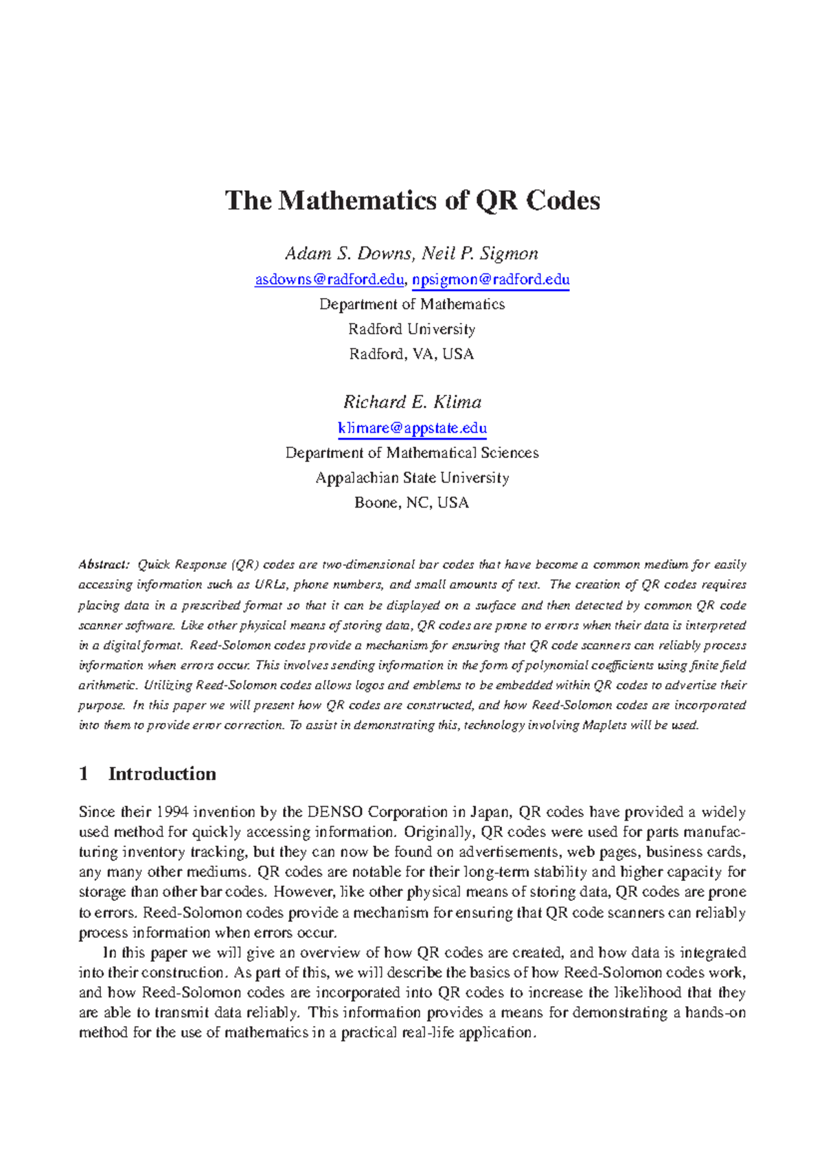 Mathematic Of QRcode - NOT - The Mathematics of QR Codes Adam S. Downs ...