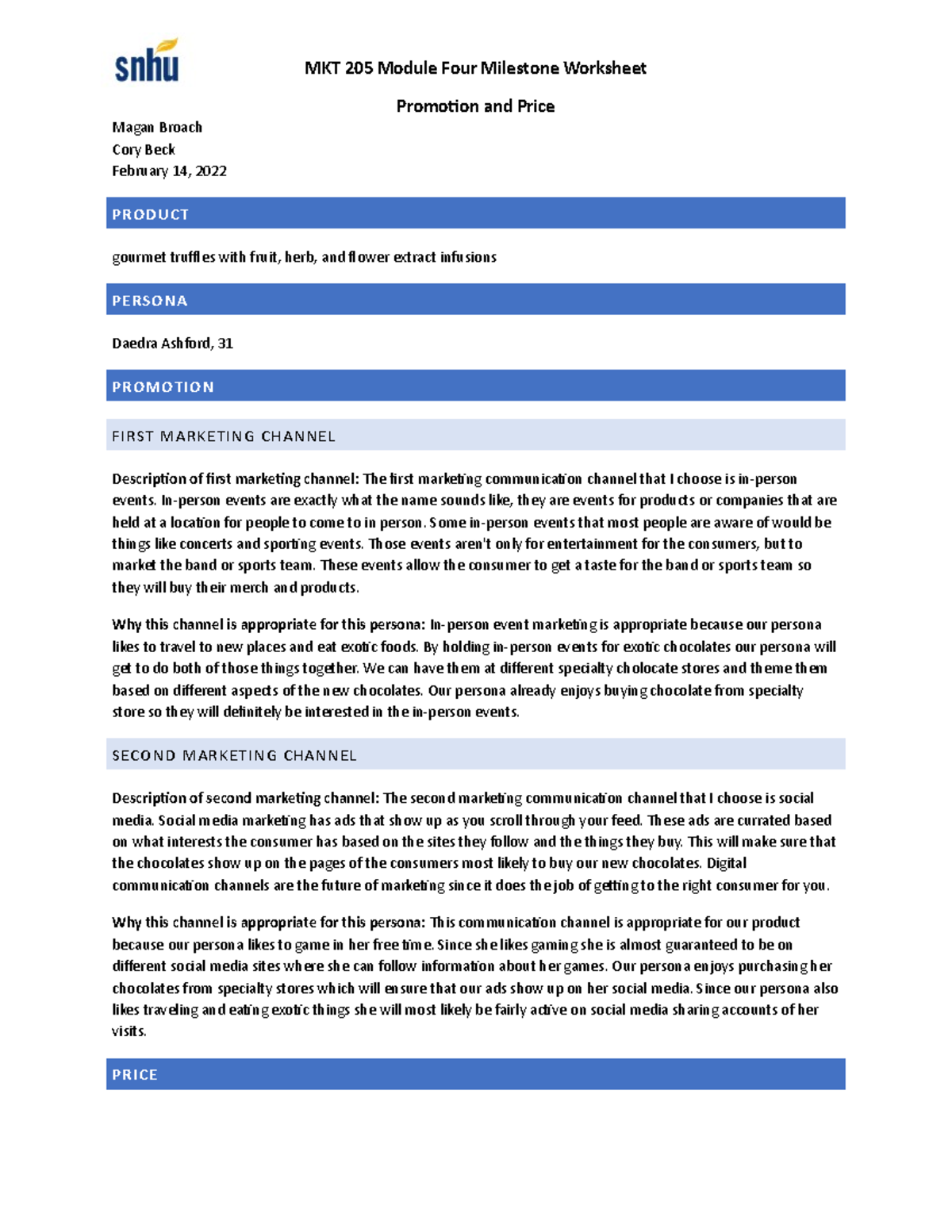 MKT 205 Module Four Milestone Worksheet - MKT 205 Module Four Milestone ...