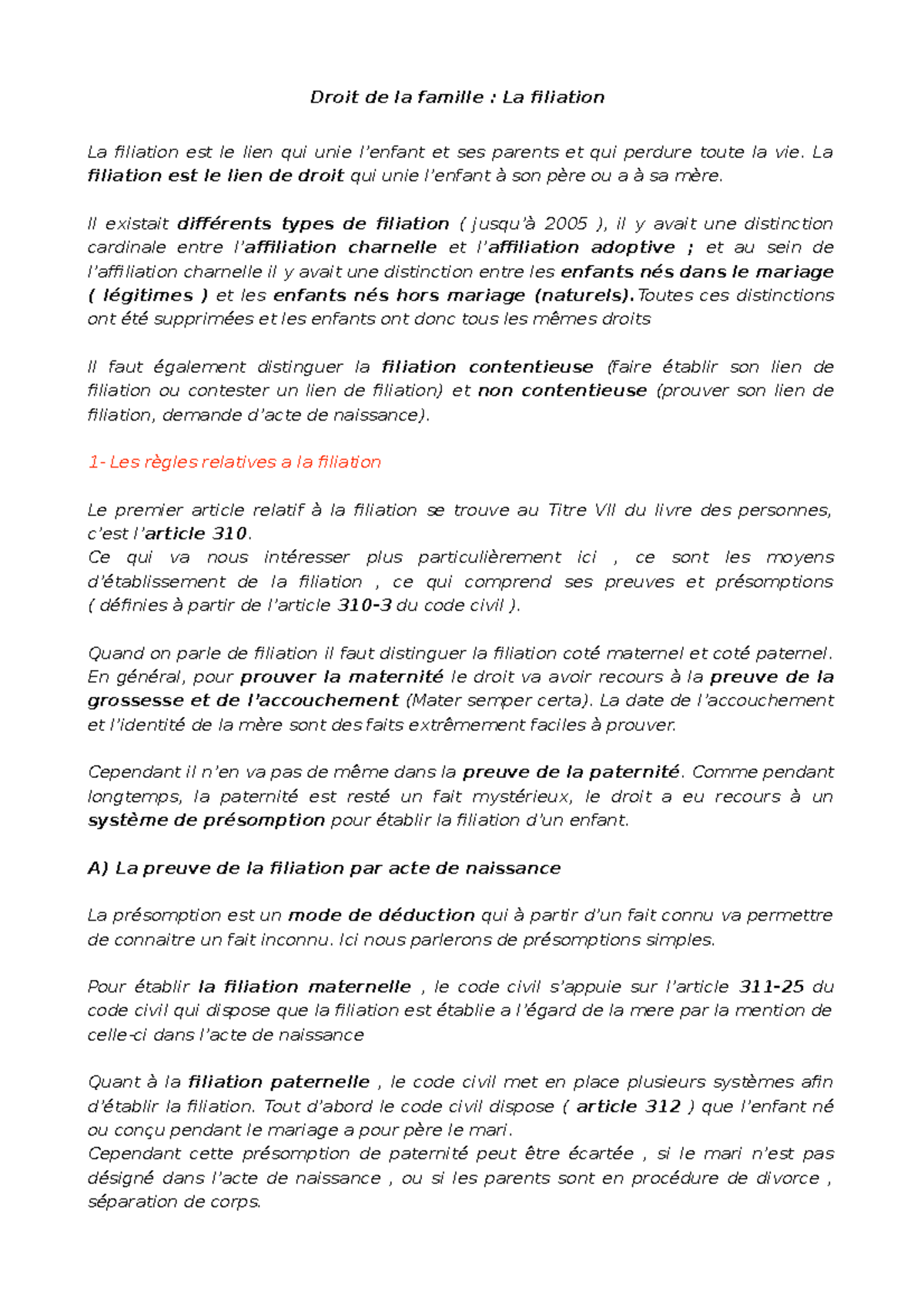 établissement non contencieux de la filiation - Droit de la famille ...