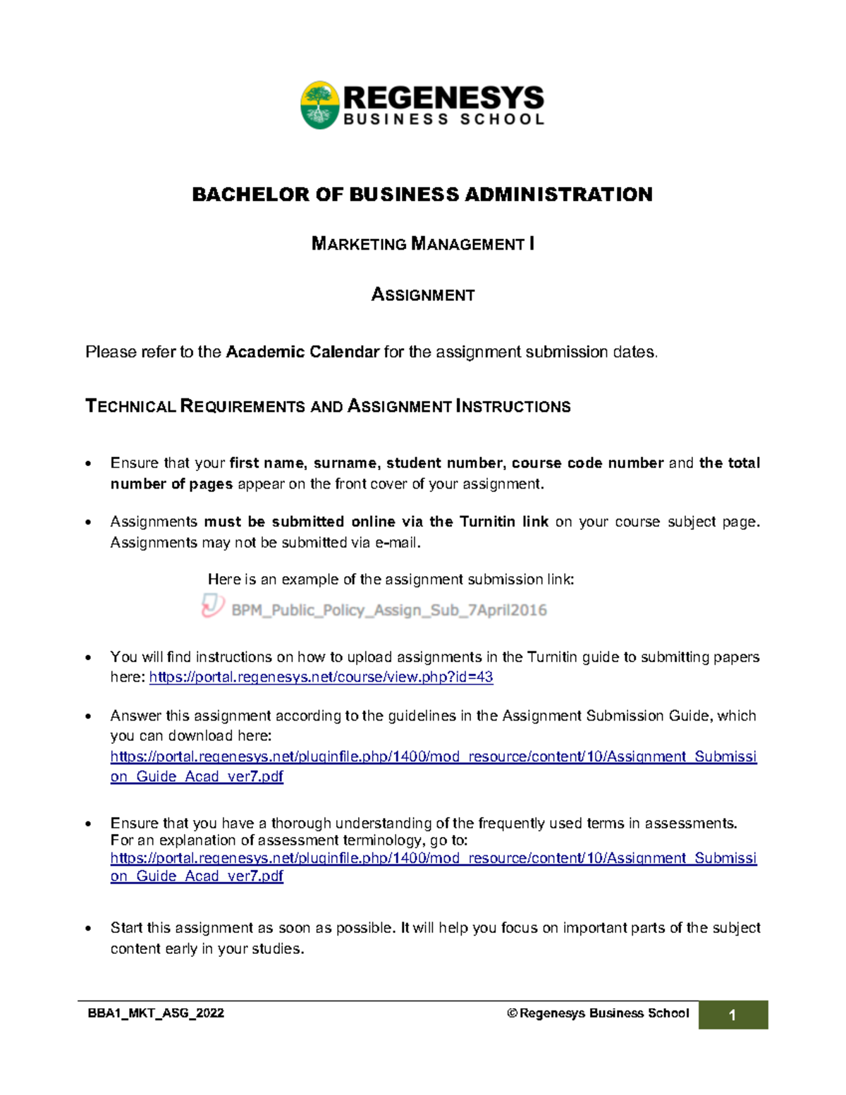 BBA 1 MKT ASG 2022 e f - Assignment - BACHELOR OF BUSINESS ...