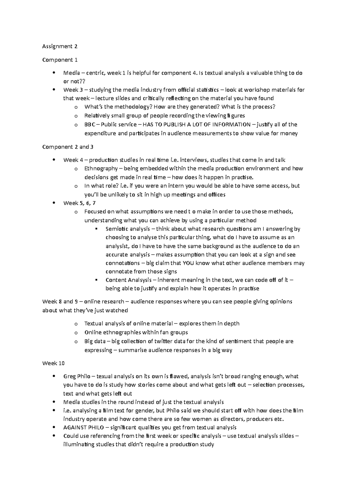Assignment 2 extra notes - Prep - Assignment 2 Component 1 Media ...