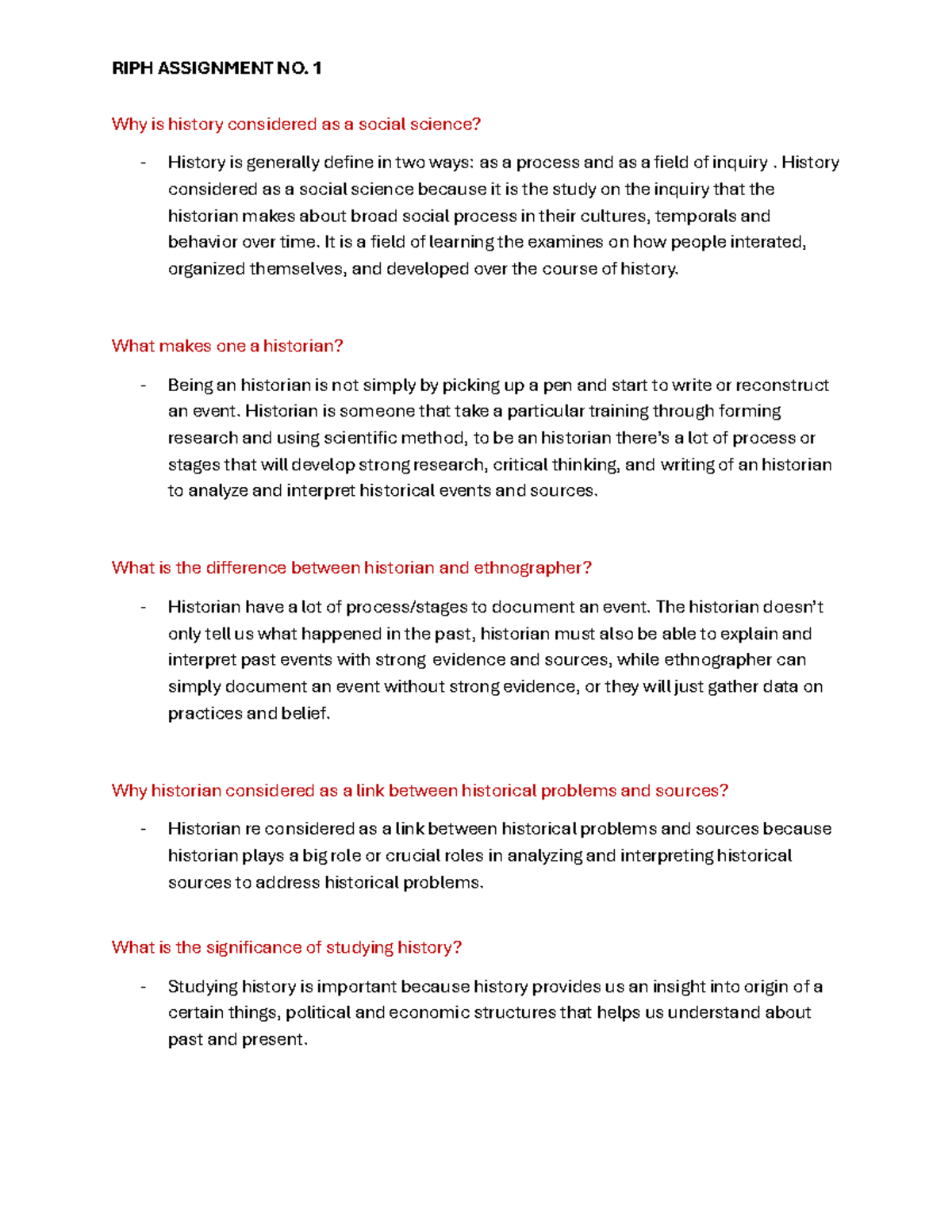 RIPH Assign 1 - RIPH ASSIGNMENT NO. 1 Why is history considered as a social science? - History ...