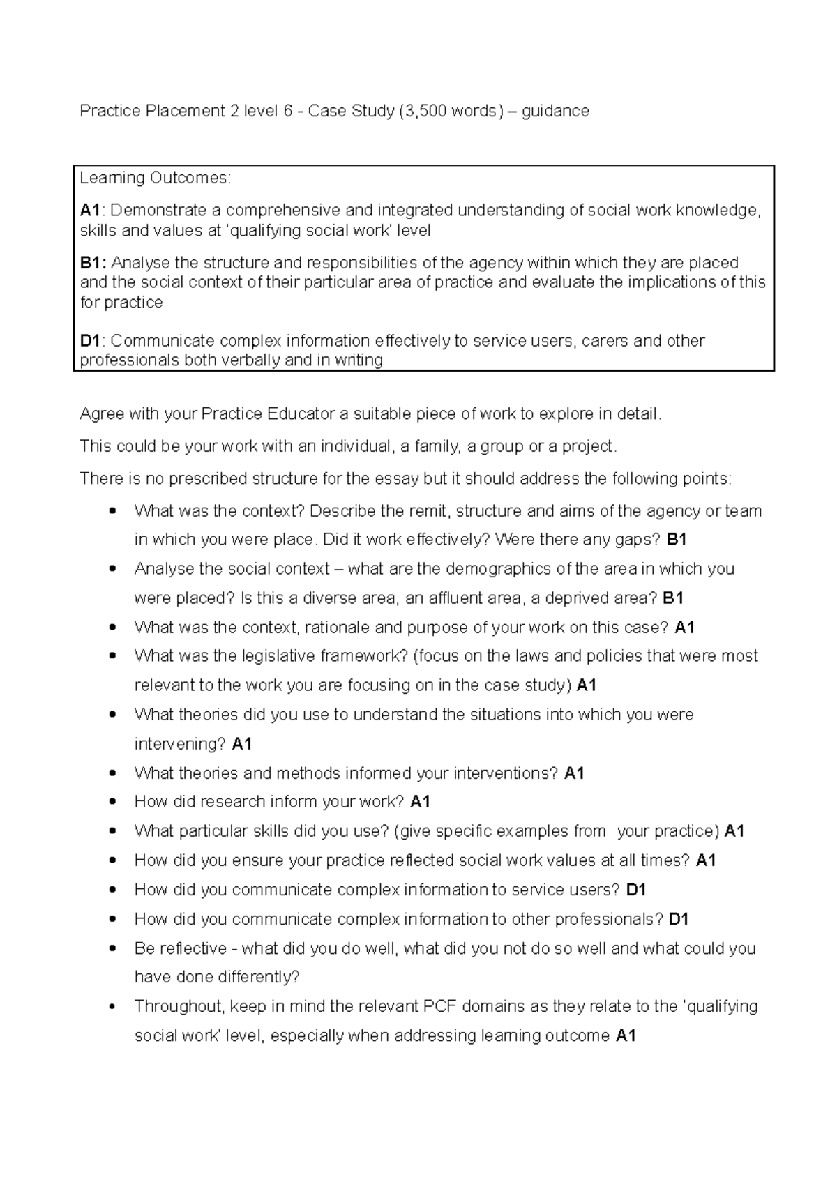 Level 6 Practice Placement - Case Study - guidance - Practice Placement ...