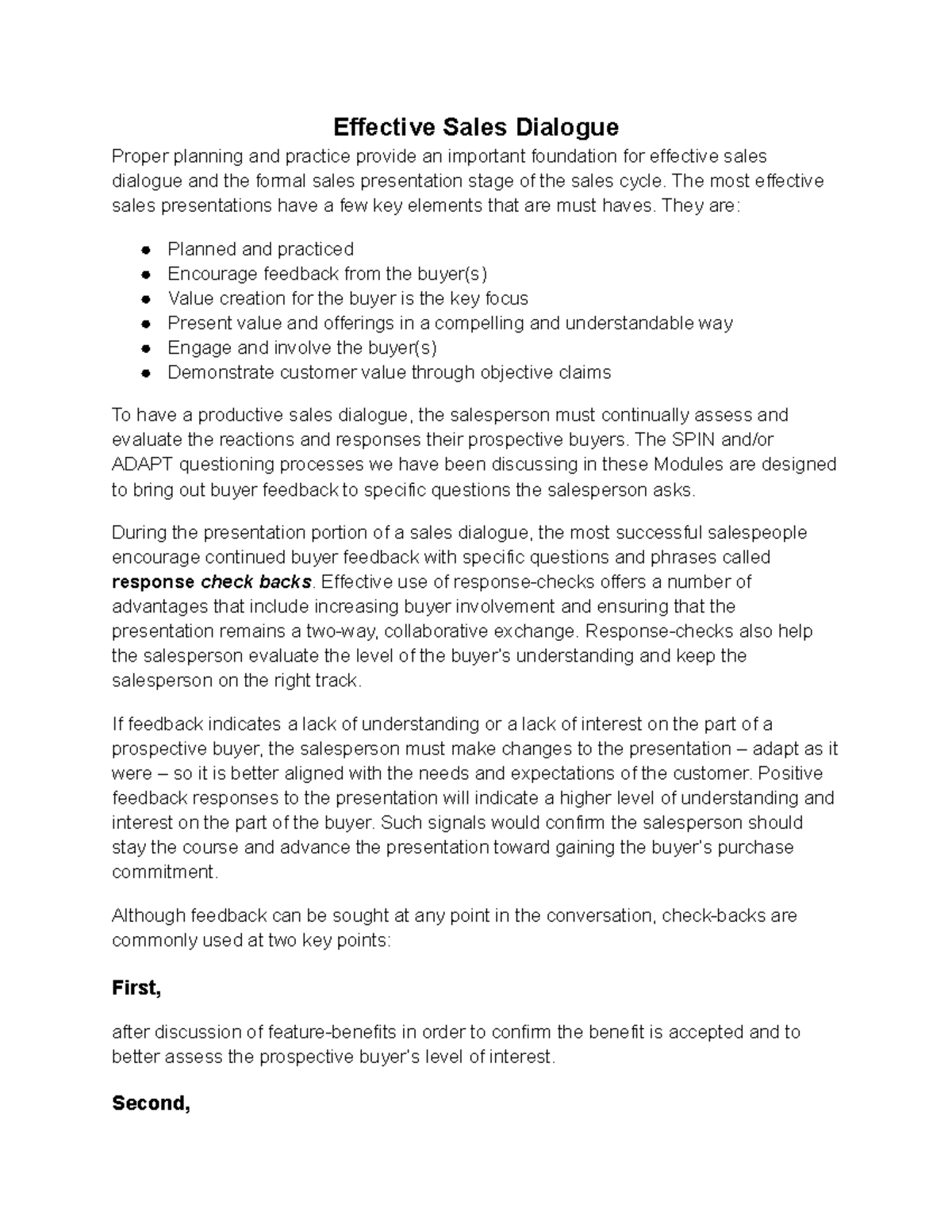 Effective Sales Dialogue - Effective Sales Dialogue Proper planning and ...