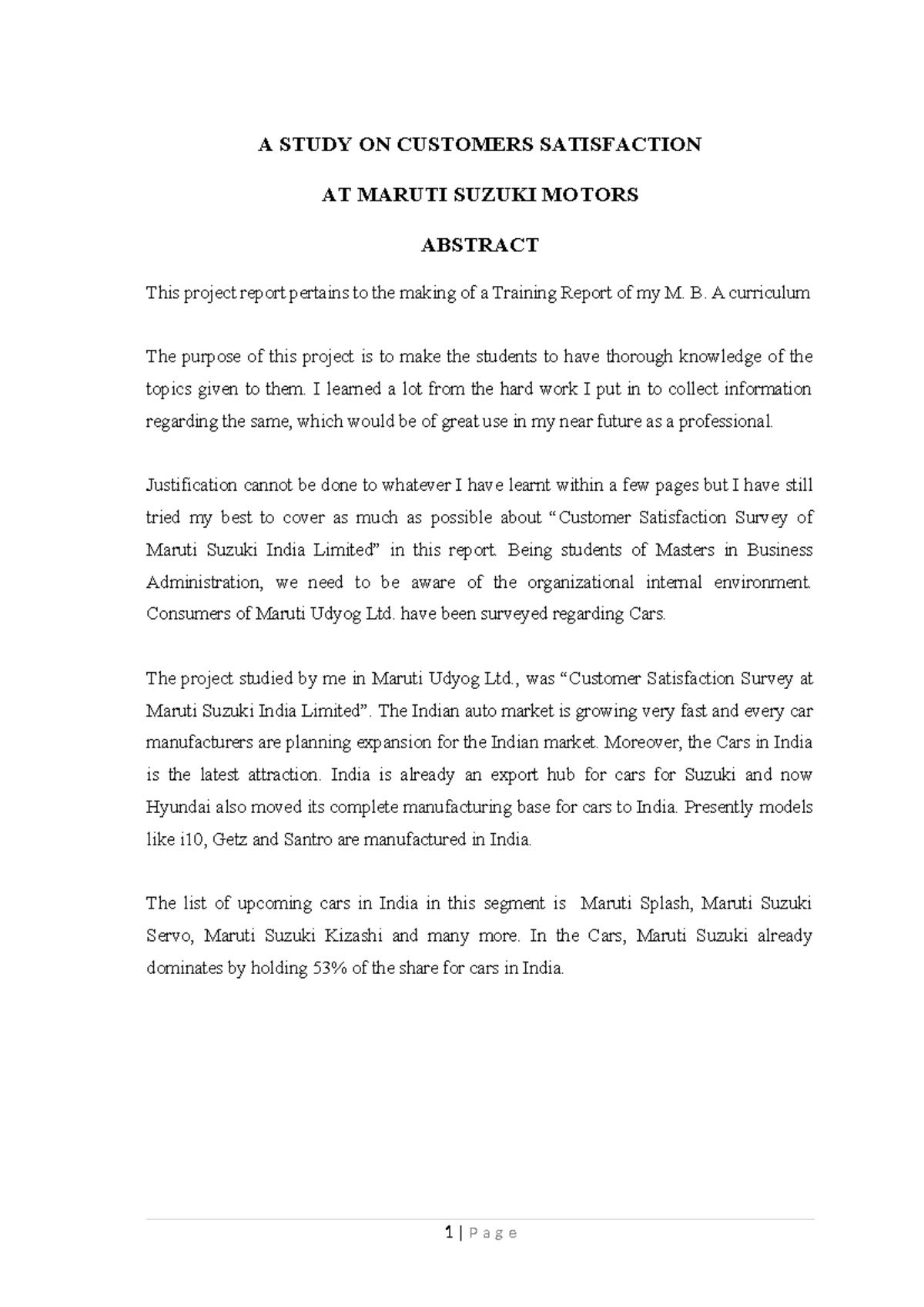 105 M - Maruti Motors - I NEED MSC BOTANY PROJECTS - A STUDY ON ...