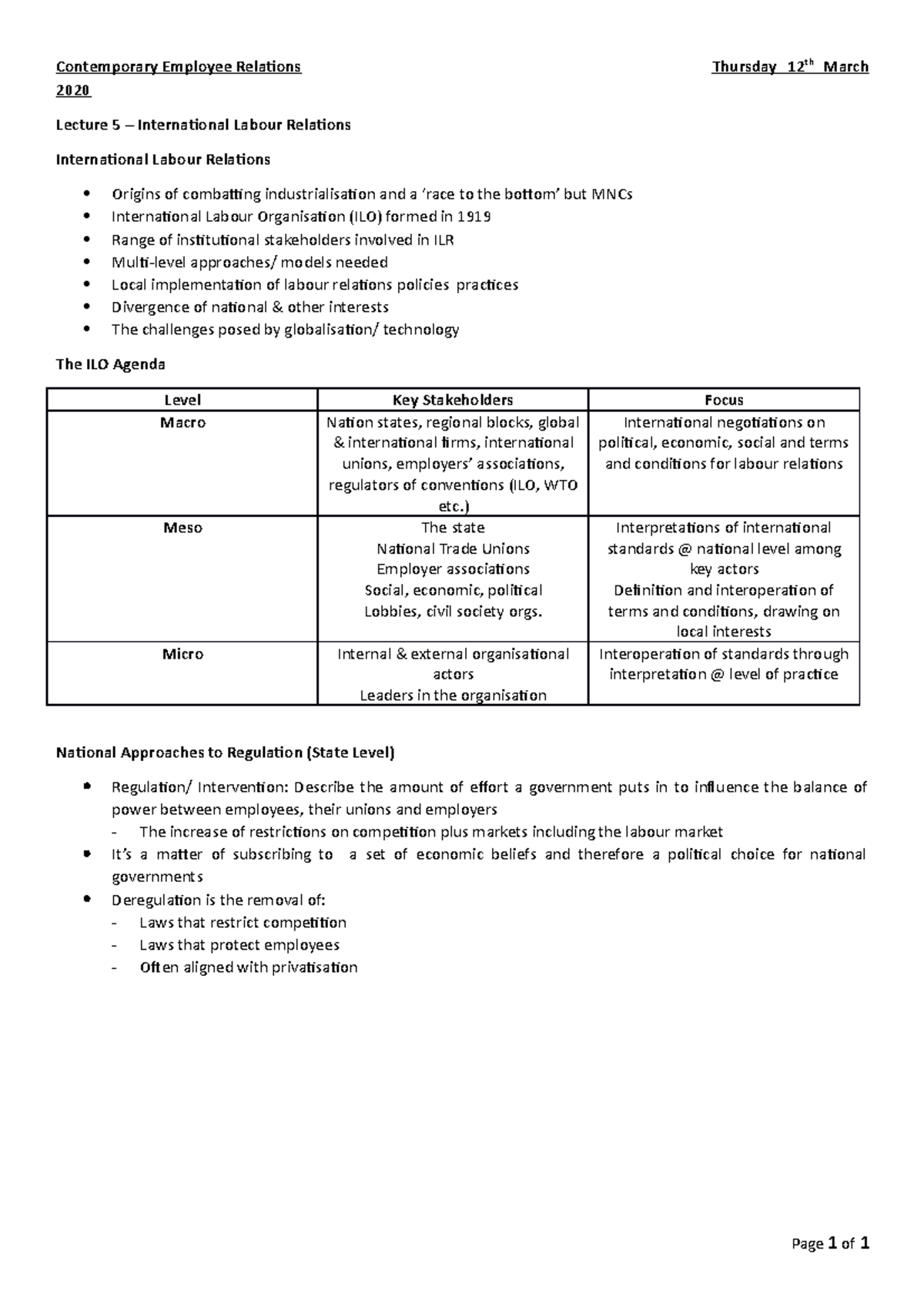 Contemporary Employment Relations Lecture 5 Notes - Contemporary ...