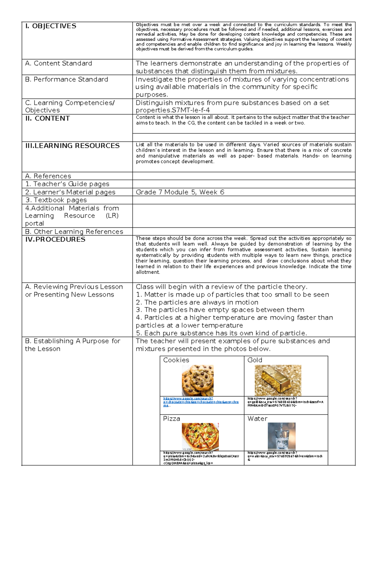 COT 1- Lesson Plan - I. OBJECTIVES Objectives must objectives ...