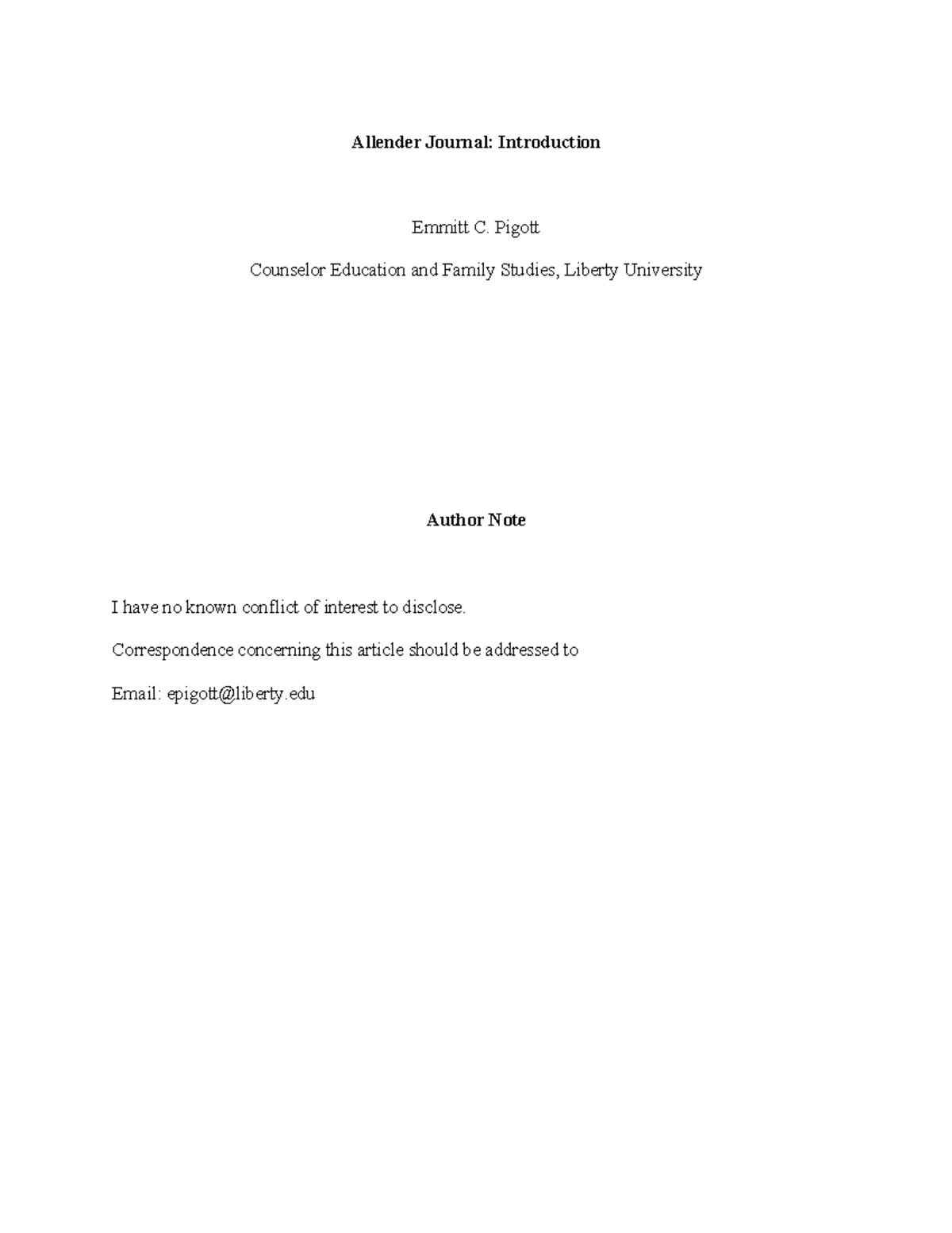 Allender Journal Introduction - Allender Journal: Introduction Emmitt C ...