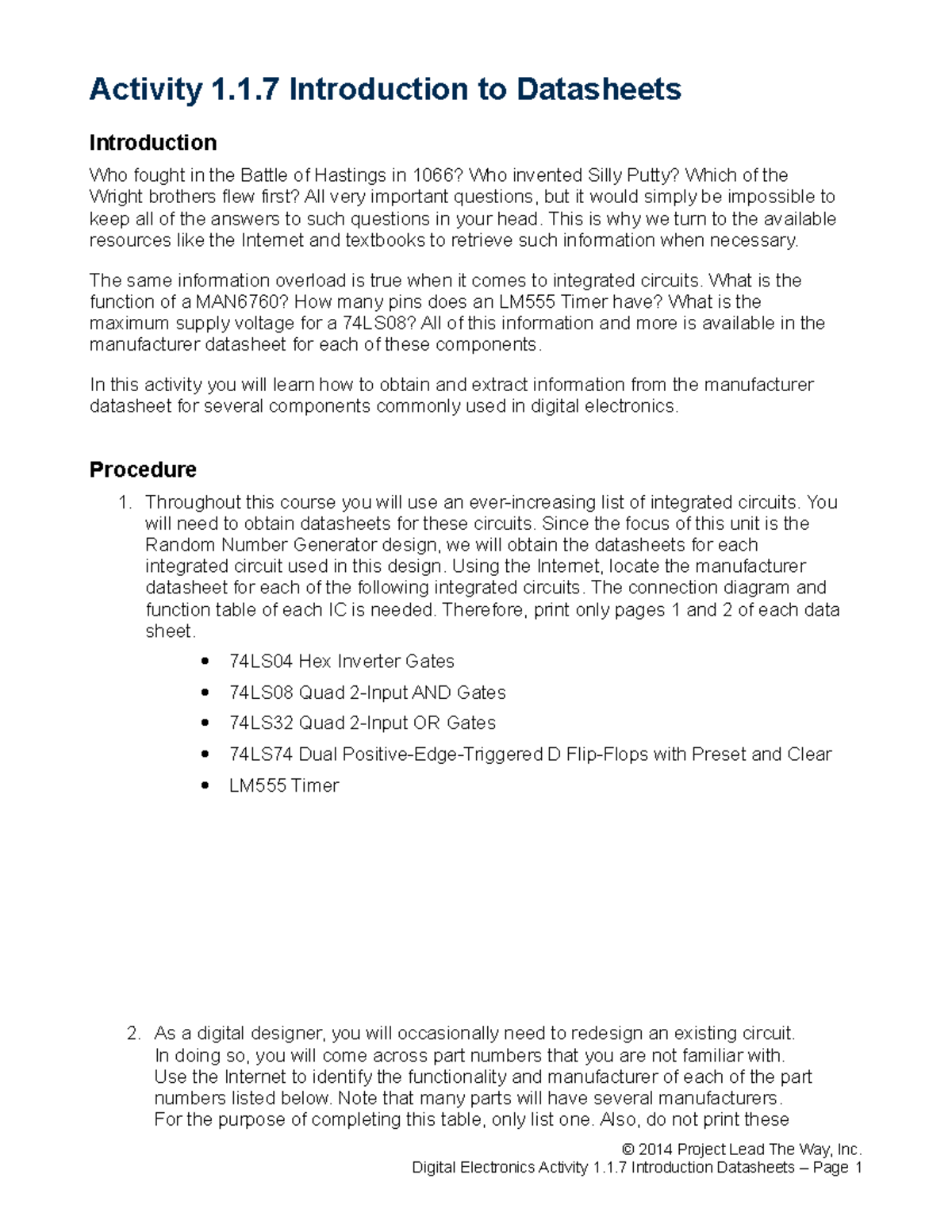 1.1.7.A Datasheets - efffefef - Activity 1.1 Introduction to Datasheets ...