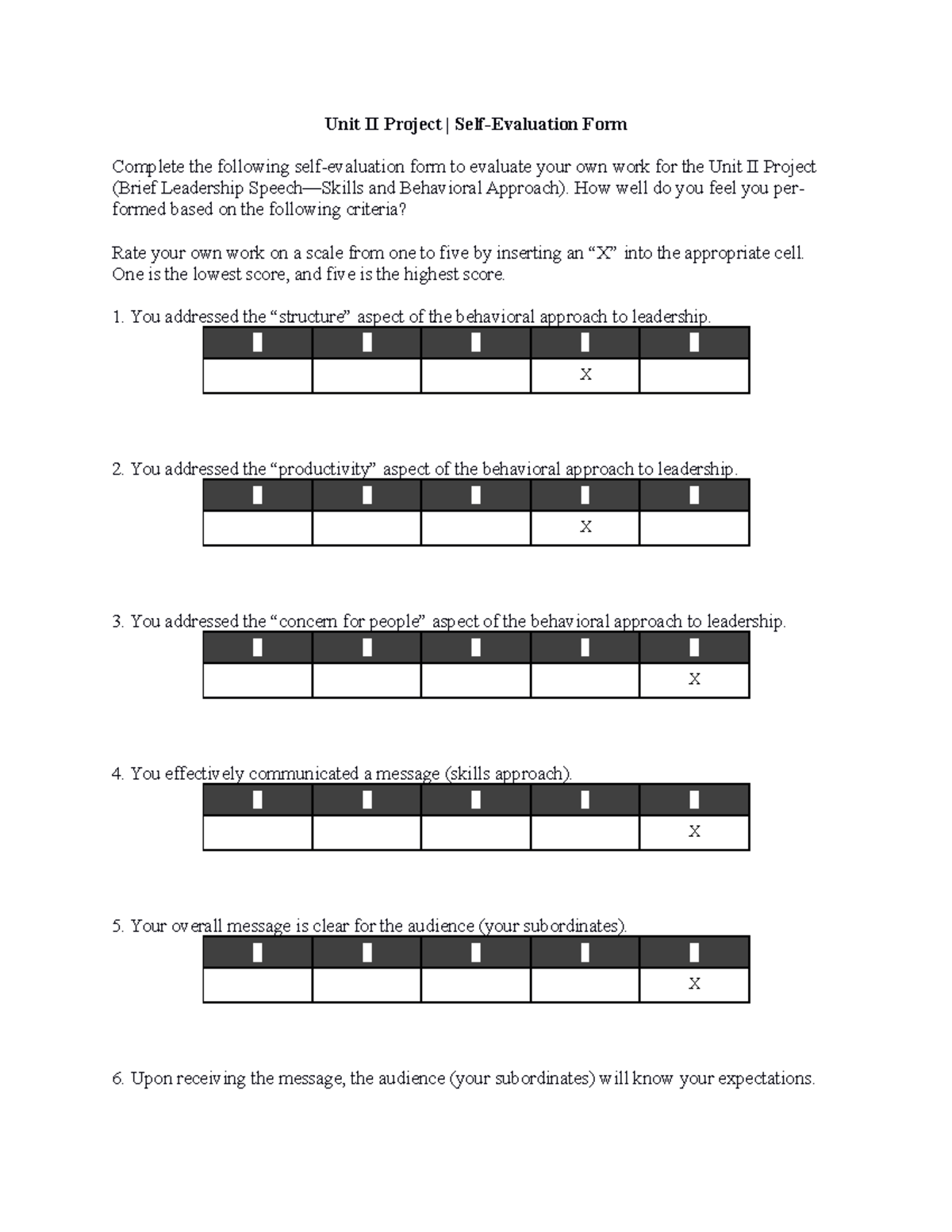 Self Evaluation Form II - Unit II Project | Self-Evaluation Form ...