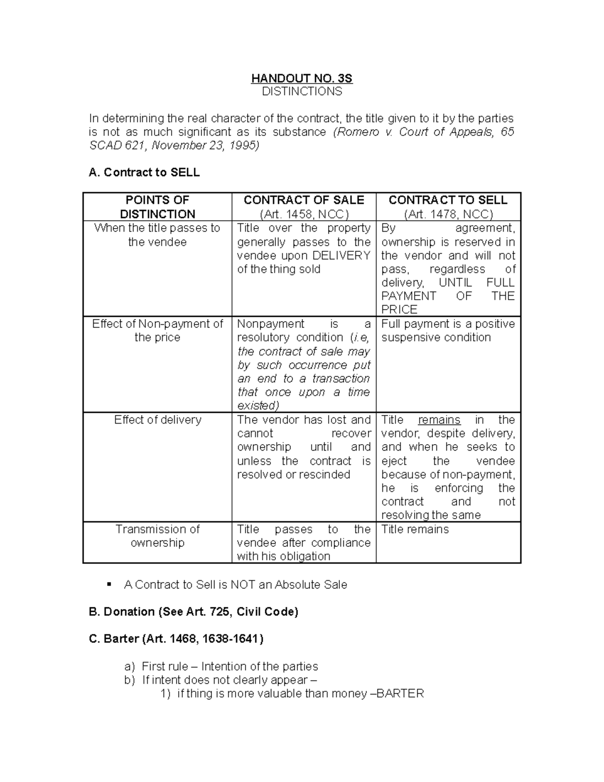 Handout No. 3S - This is a lecture in Law - HANDOUT NO. 3S DISTINCTIONS ...
