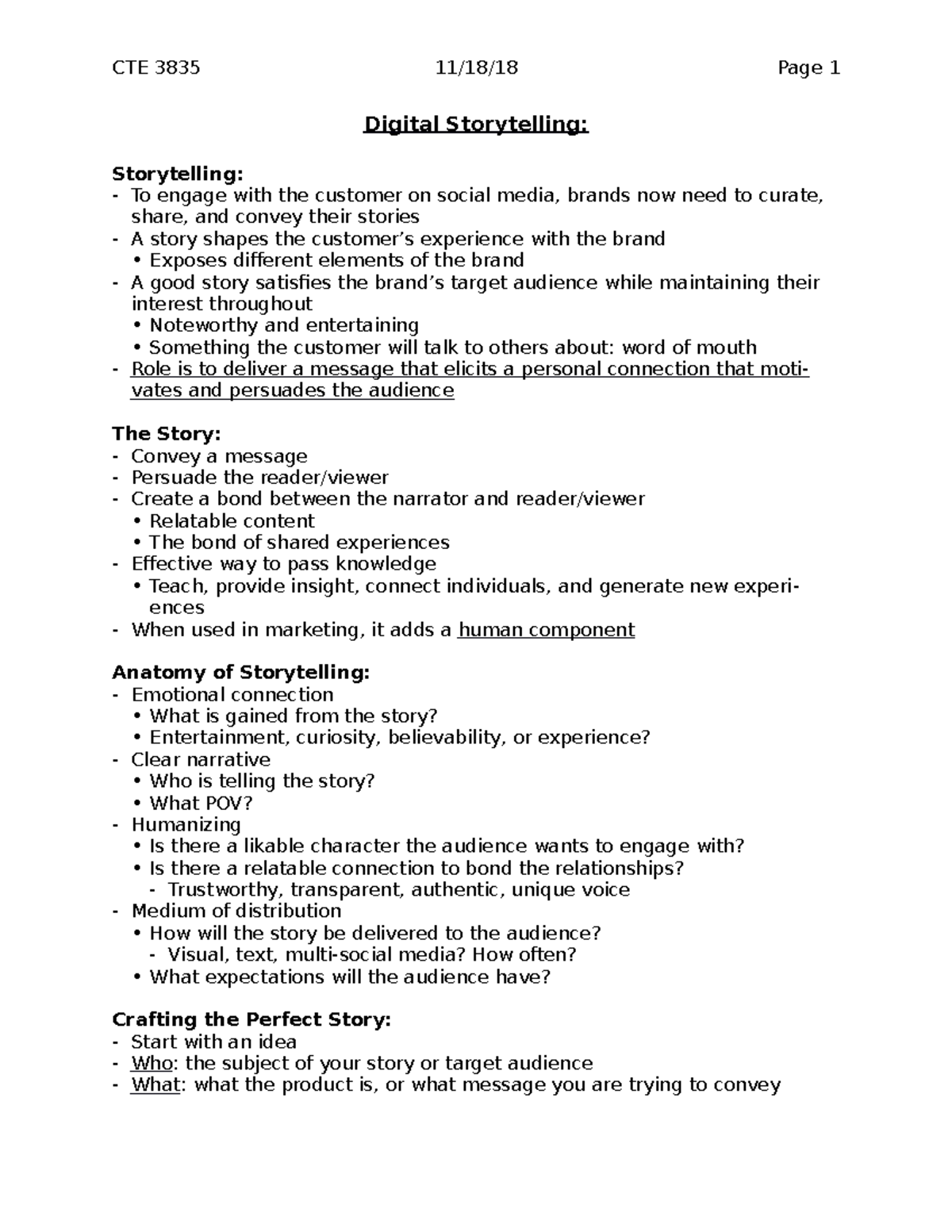 Digital storytelling notes - CTE 3835 Page 1 Digital Storytelling ...