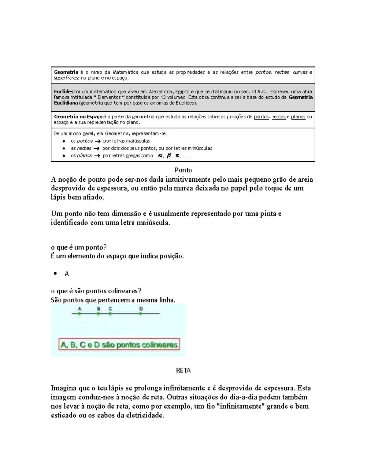Ponto e reta - basica - ####### Geometria é o ramo da Matemática que ...