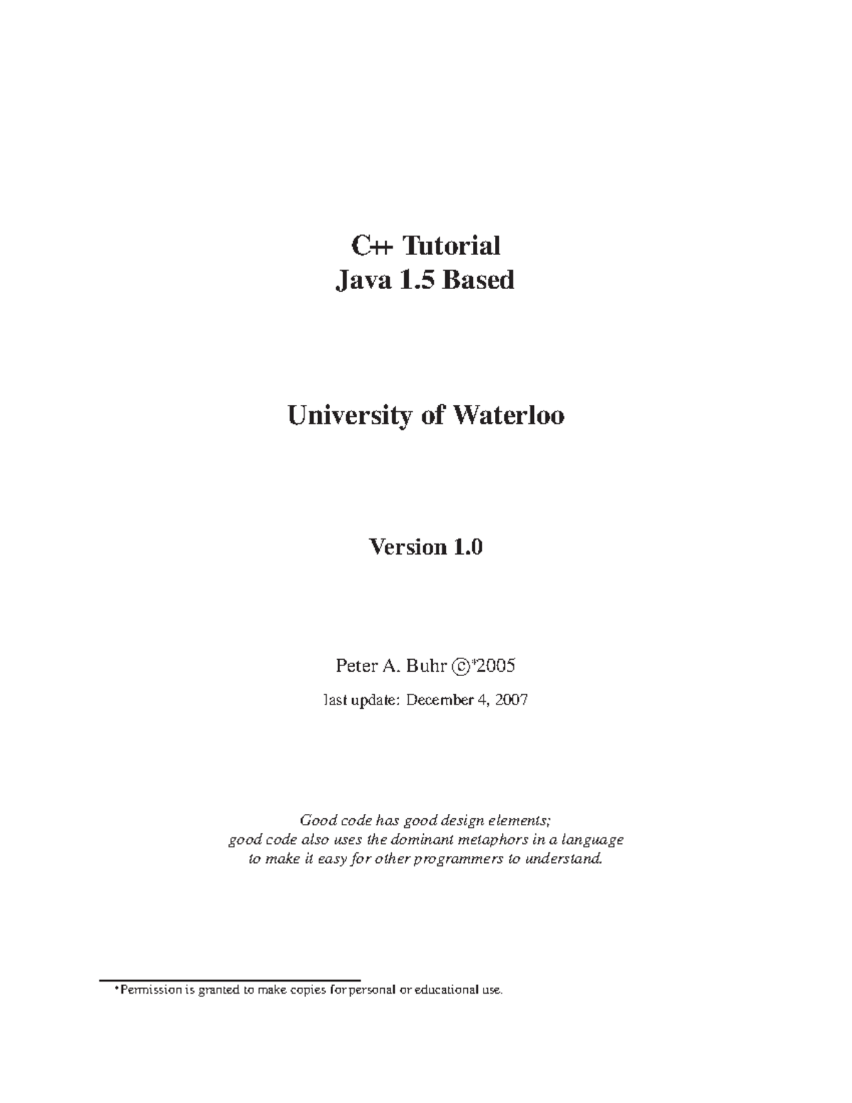 Ctutorial C Tutorial Java 1 Based University Of Waterloo
