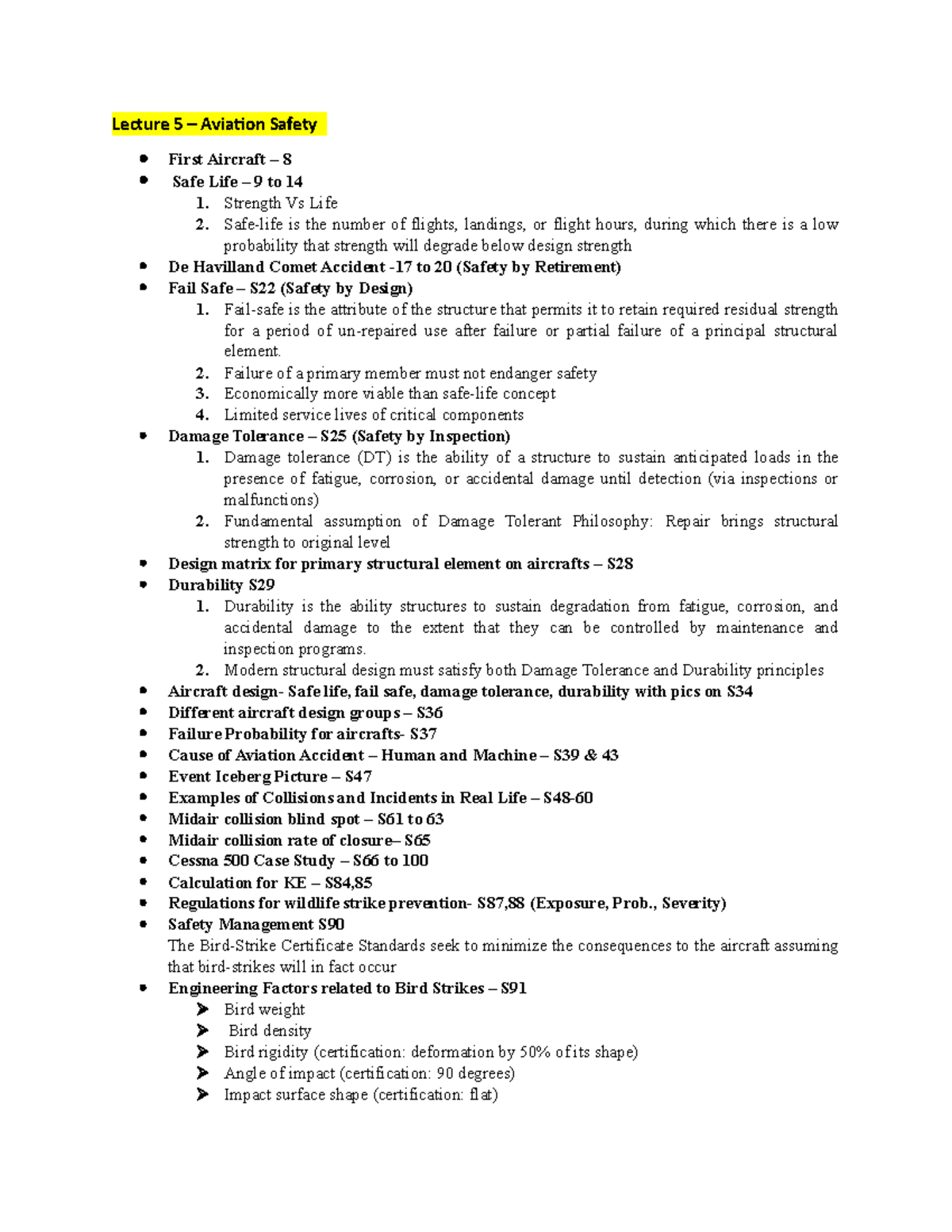 L5- Aviation Safety - Key points L5 - Lecture 5 – Aviaion Safety First ...