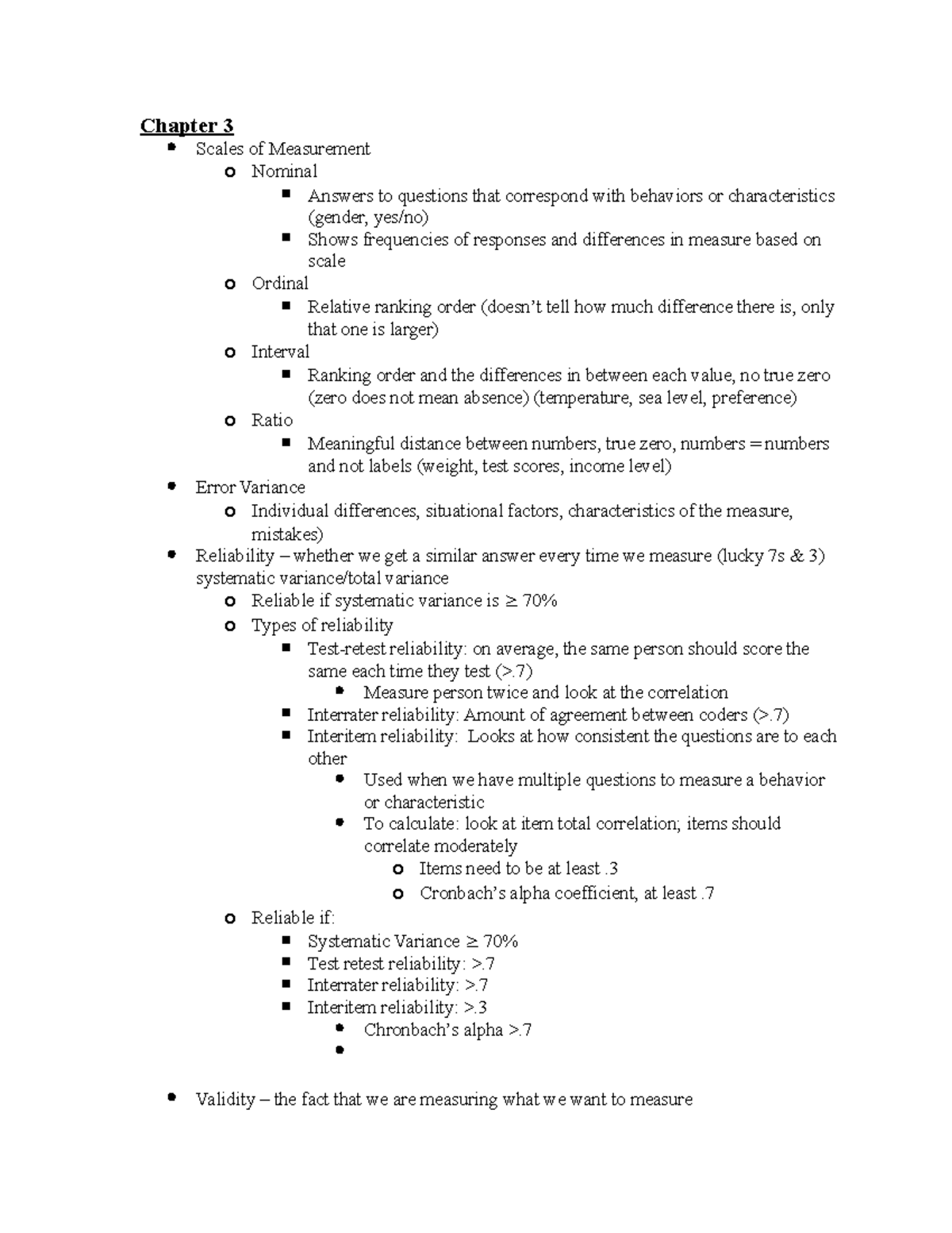 Exam 2 - Exam 2 guide - Chapter 3 Scales of Measurement o Nominal ...