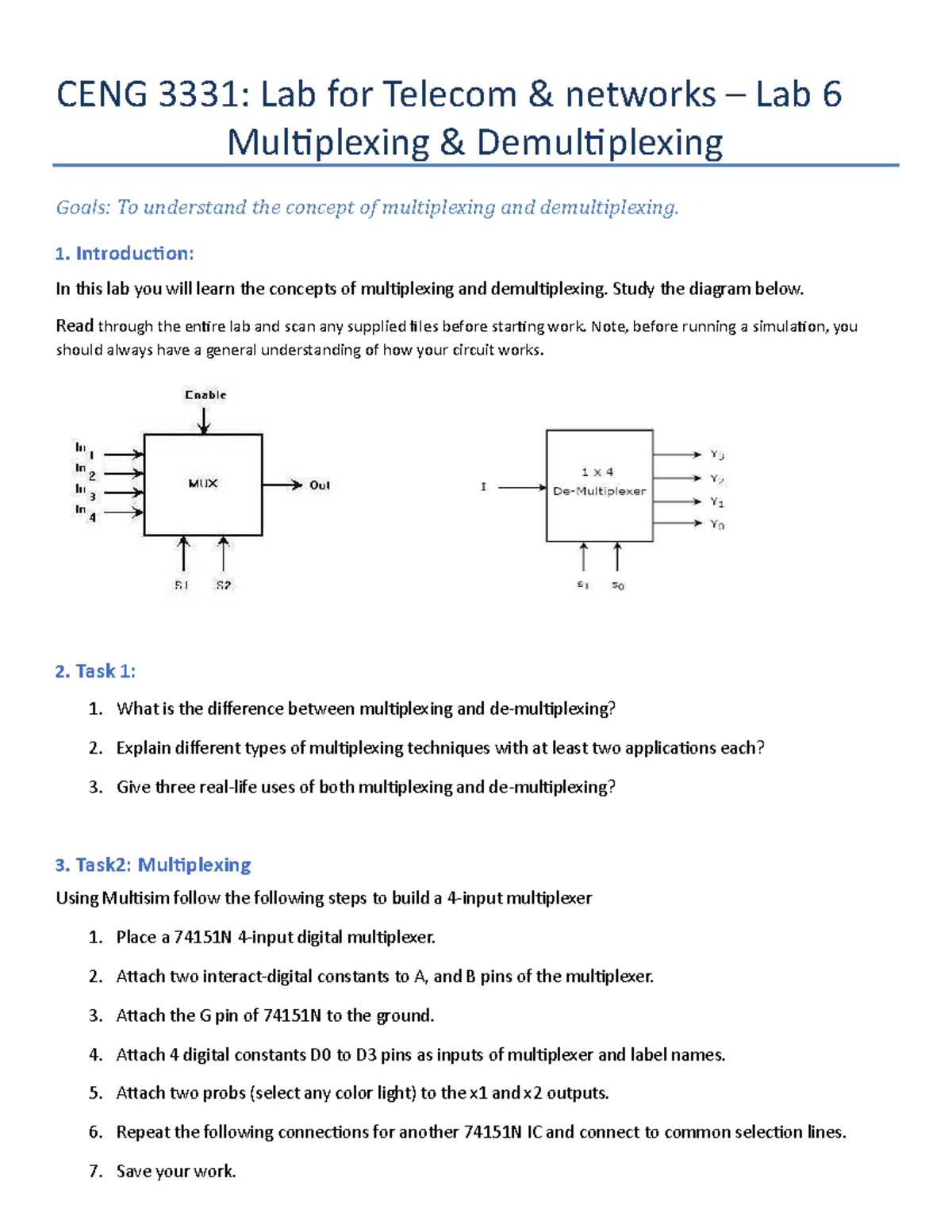 LAB-6 Manual - CENG 3331: Lab for Telecom & networks – Lab 6 Multiplexing & Demultiplexing - Studocu