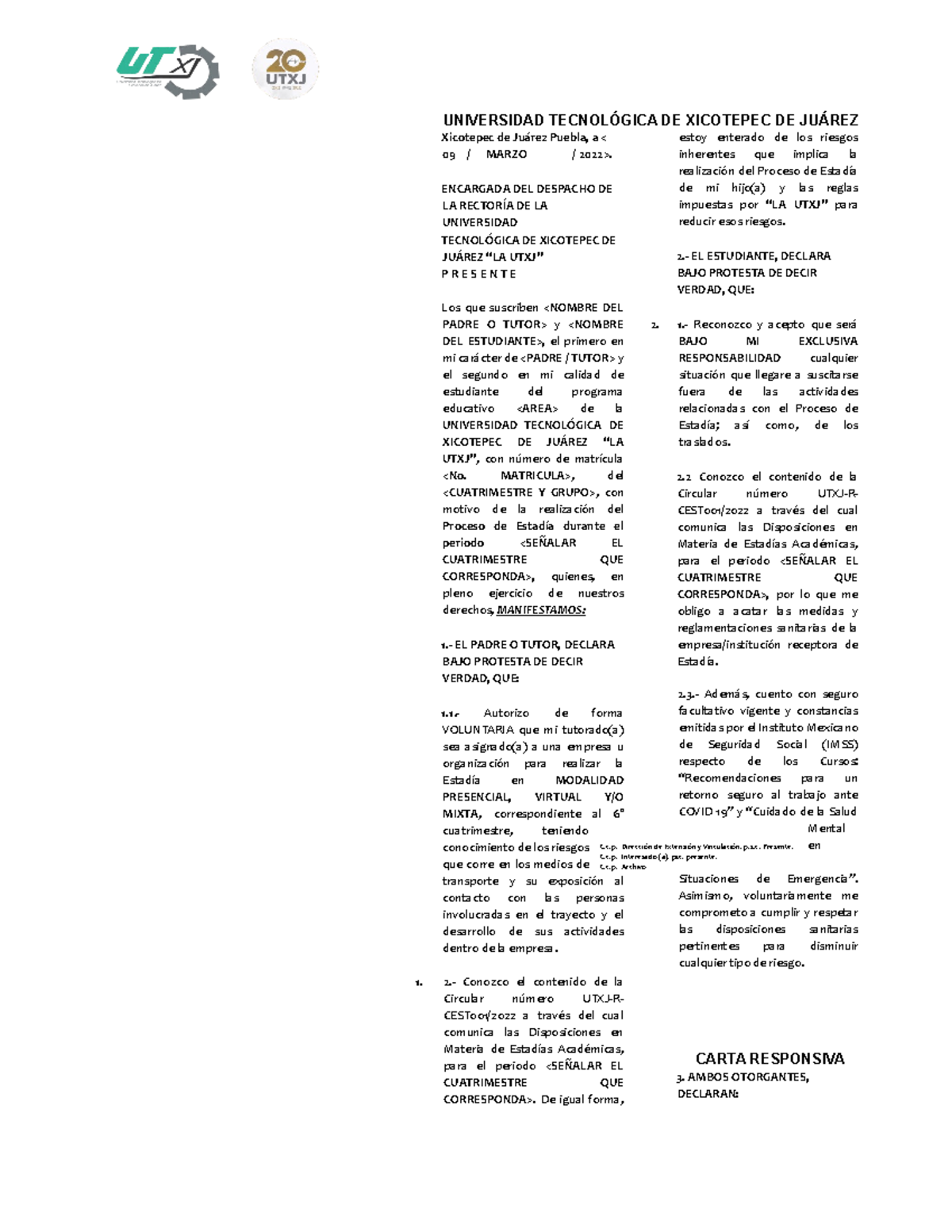 Carta MEMO ensayo sobre presentacion - UNIVERSIDAD TECNOLÓGICA DE ...