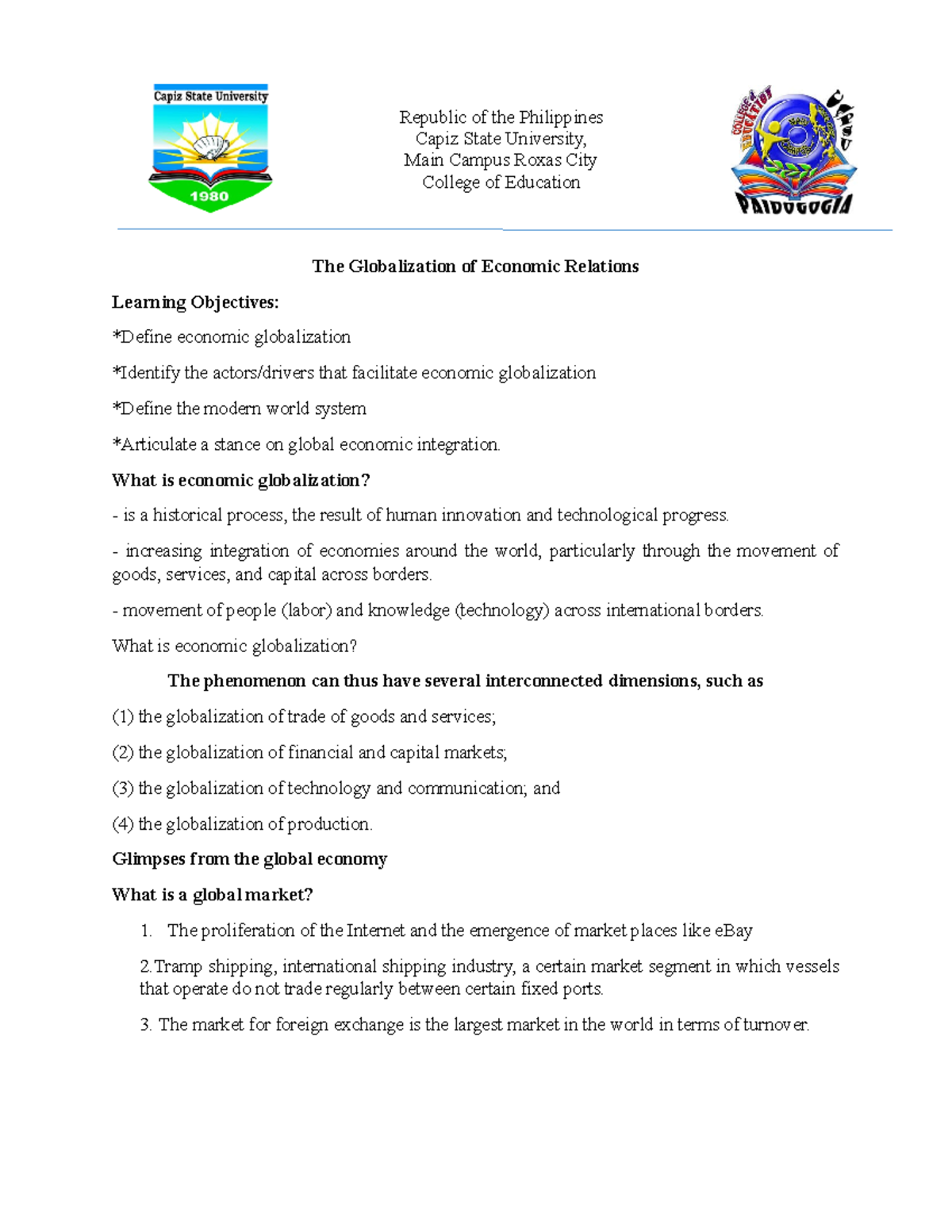 The Globalization of Economic Relations - The Globalization of Economic ...