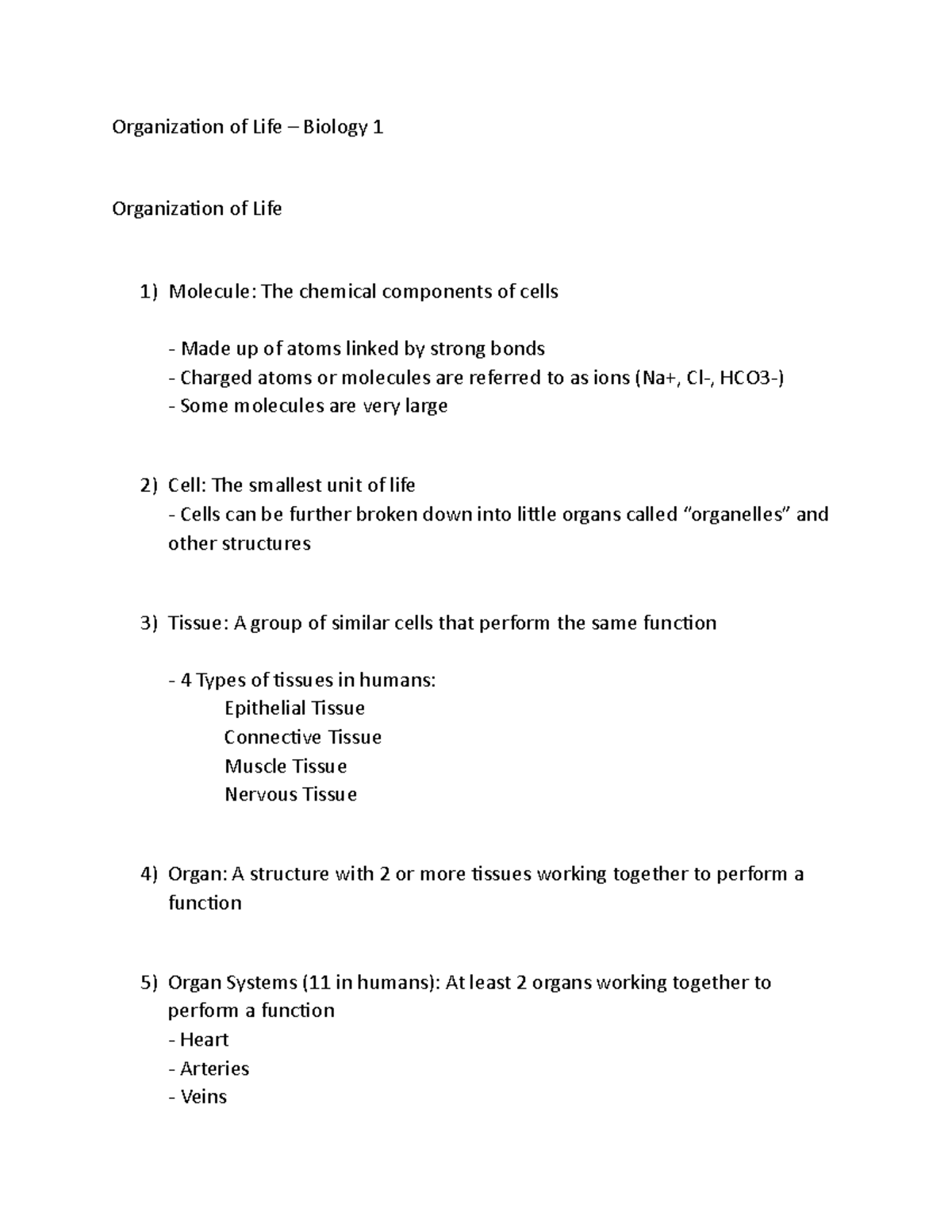1 - Organization of Life - Organization of Life – Biology 1 ...