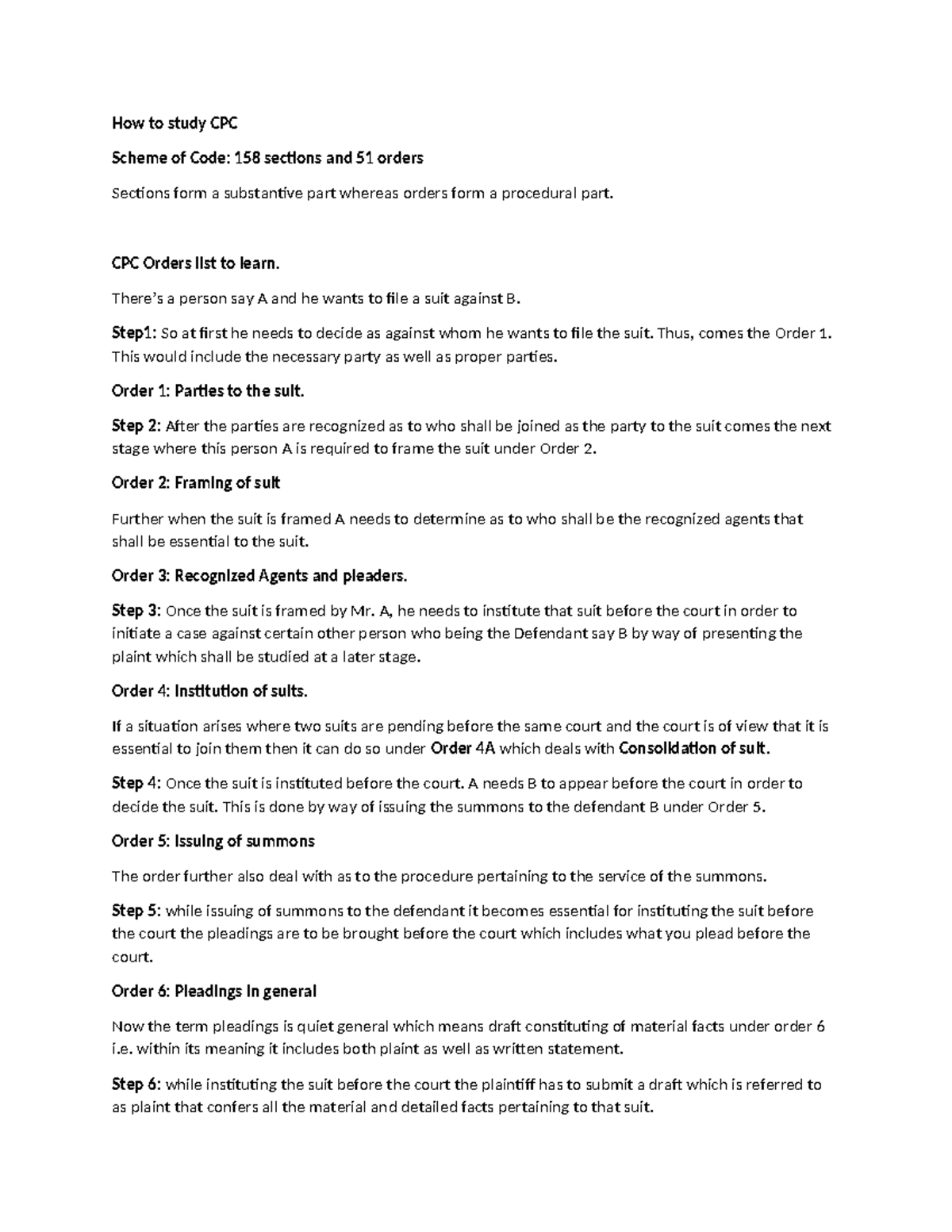 Orders under CPC - How to study CPC Scheme of Code: 158 sections and 51 orders Sections form a ...