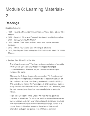 Module 1 Glossary of Terms WST 371 Sex and the City (2021 Spring - A) - Module 1: Glossary of ...