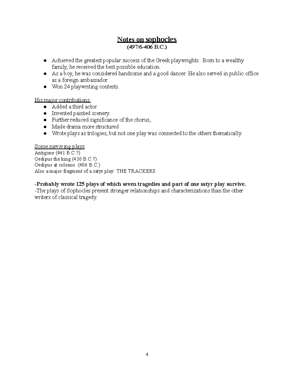 Notes on Sophocles - Notes on sophocles (497/6-406 B.) Achieved the ...