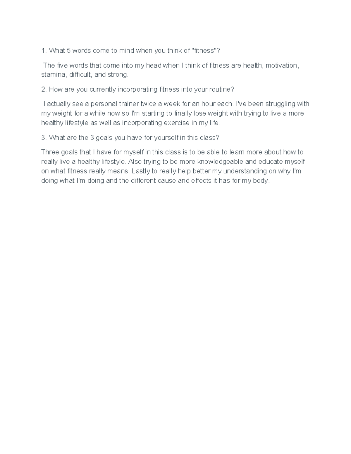 Kin 34 Intro Assignment - Answers - What 5 words come to mind when you ...