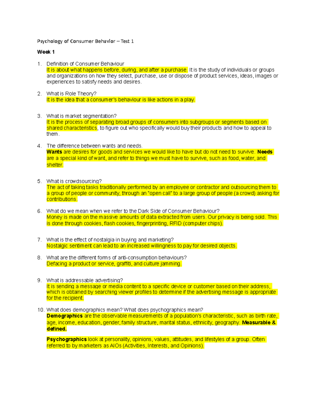 Psychology of Consumer Behavior - Test 1 Notes - GHUM1026 - George ...