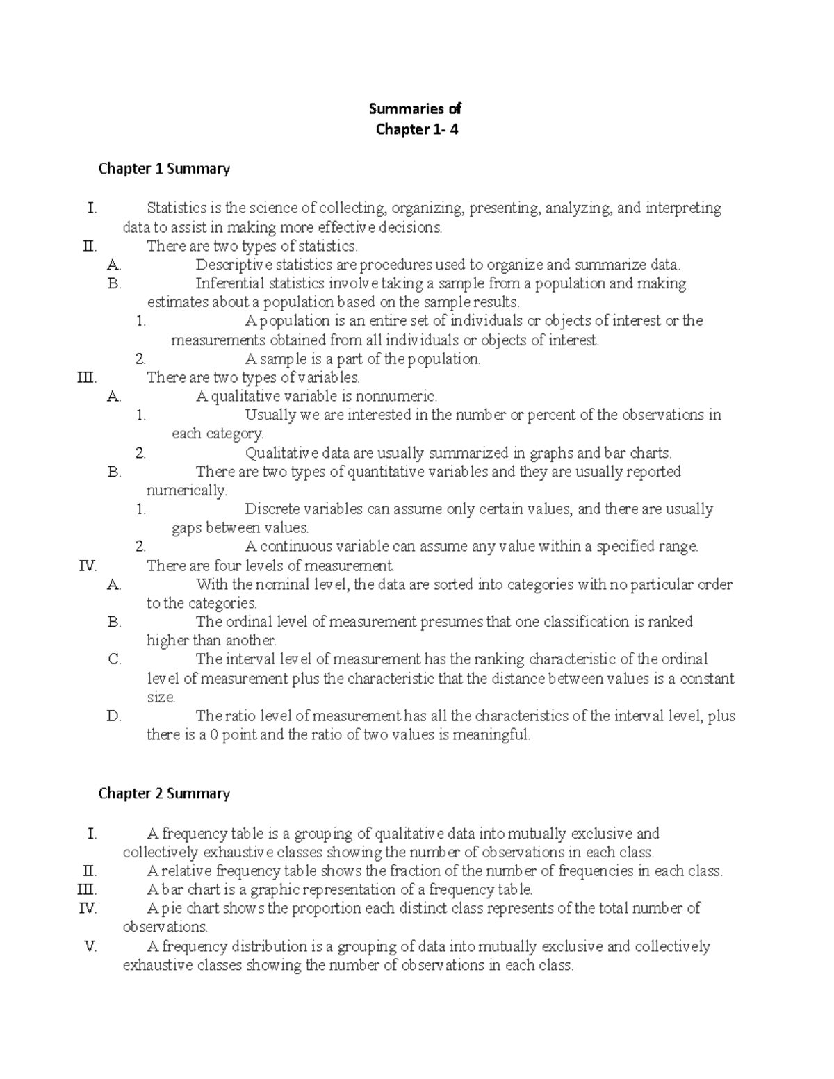 Summaries of Ch 1- 4 - Summaries of Chapter 1- 4 Chapter 1 Summary I ...