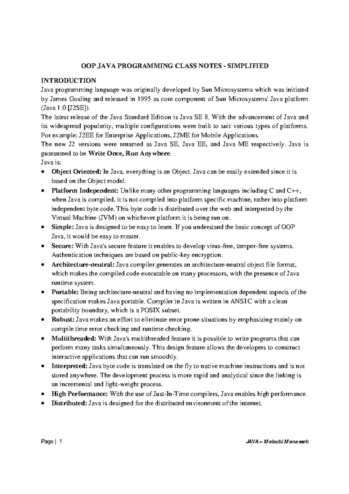 Oop Java Programming Tutorial Notes Oop Java Programming Class Notes 
