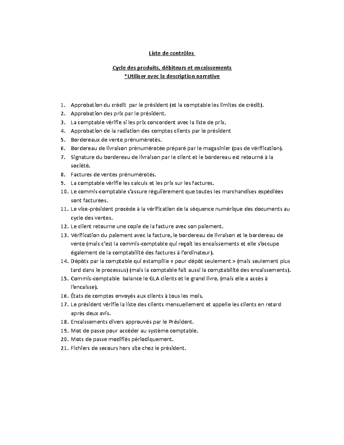Pompes Mélissara - Cycle des ventes - exercice -contrôles et faibleses ...