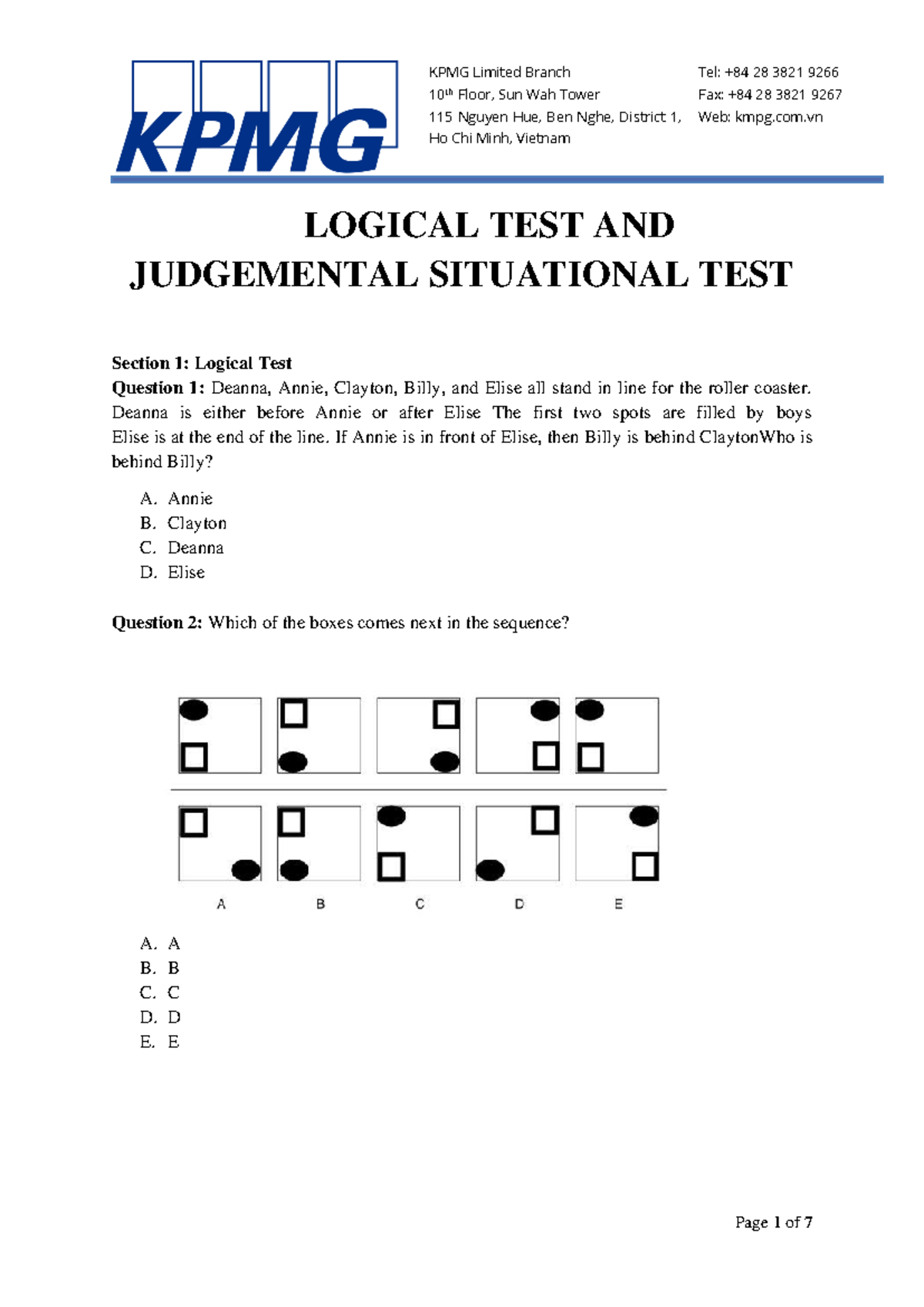 [WORK Sample TEST 2] Logical AND Judgemental Situation Tests - KPMG ...