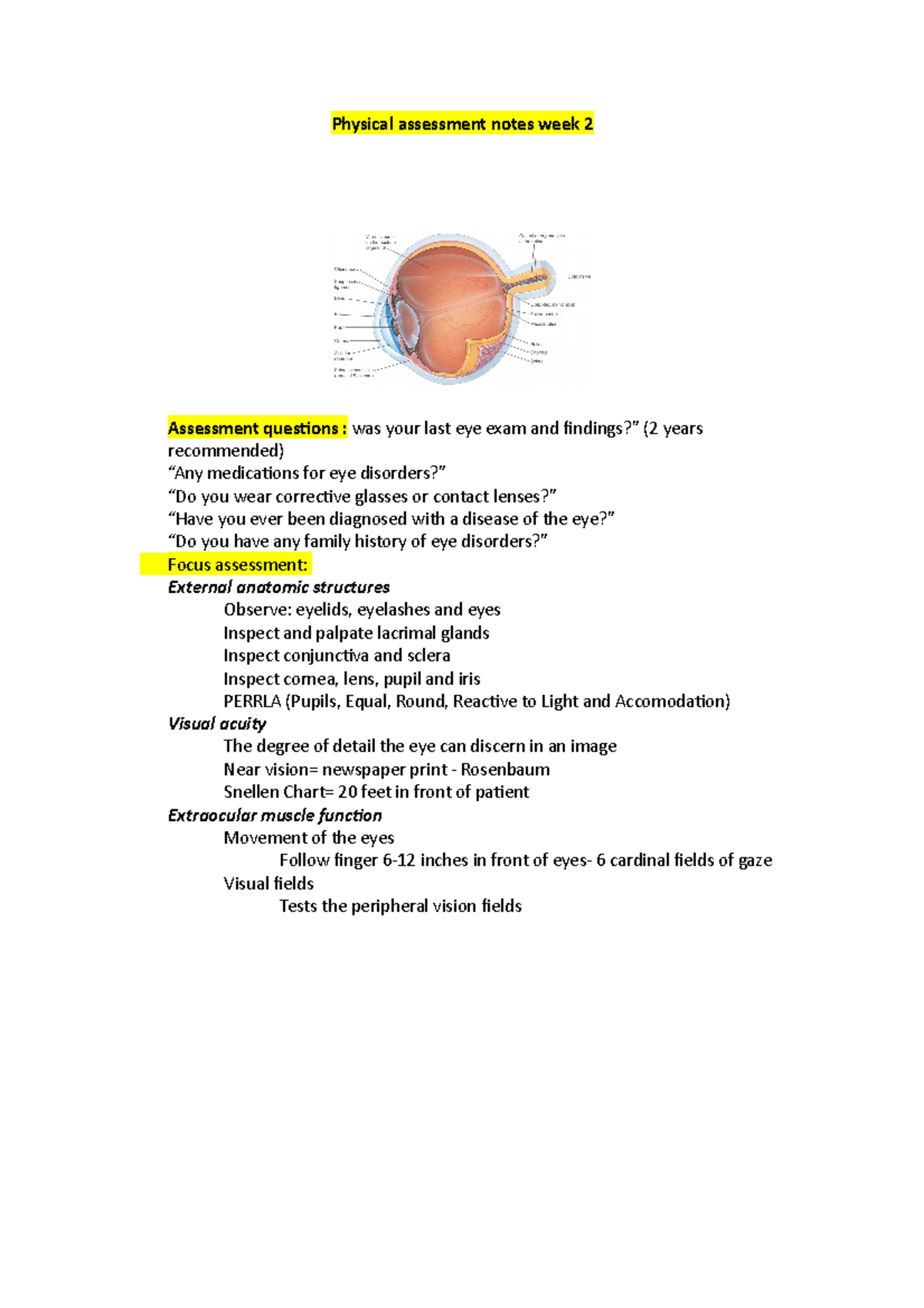 Physical assessment notes week 2 - Copy - Physical assessment notes ...