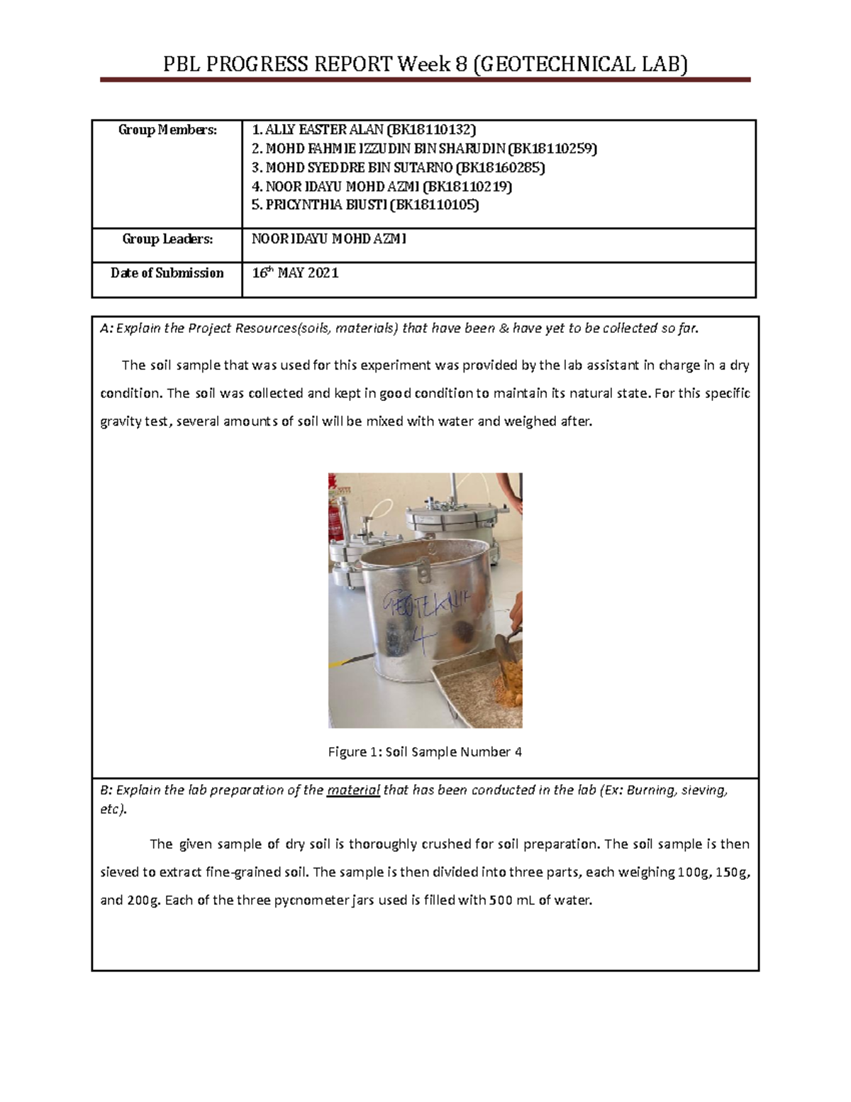 Laboratory Progress Report ( Specific Gravity) - PBL PROGRESS REPORT ...