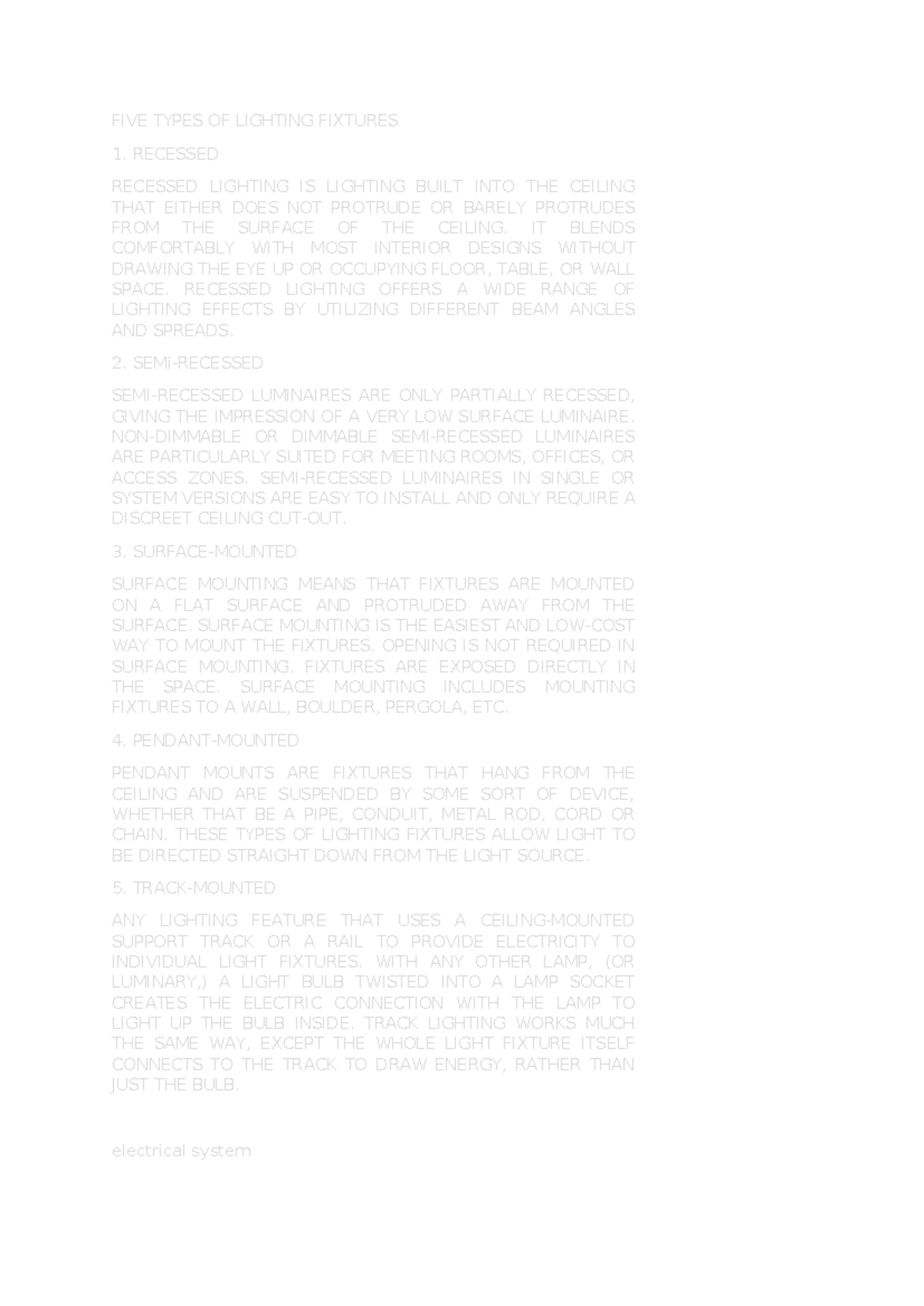 FIVE- Types-OF- Lighting- Fixtures - FIVE TYPES OF LIGHTING FIXTURES 1 ...