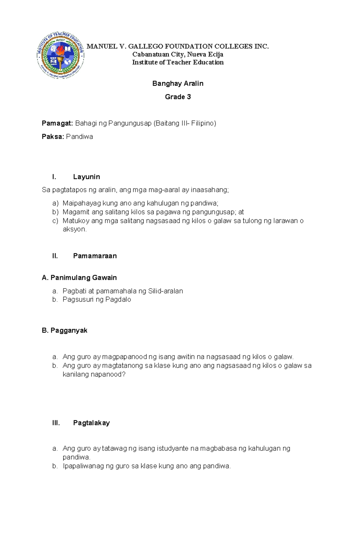 Bosit - MANUEL V. GALLEGO FOUNDATION COLLEGES INC. Cabanatuan City ...