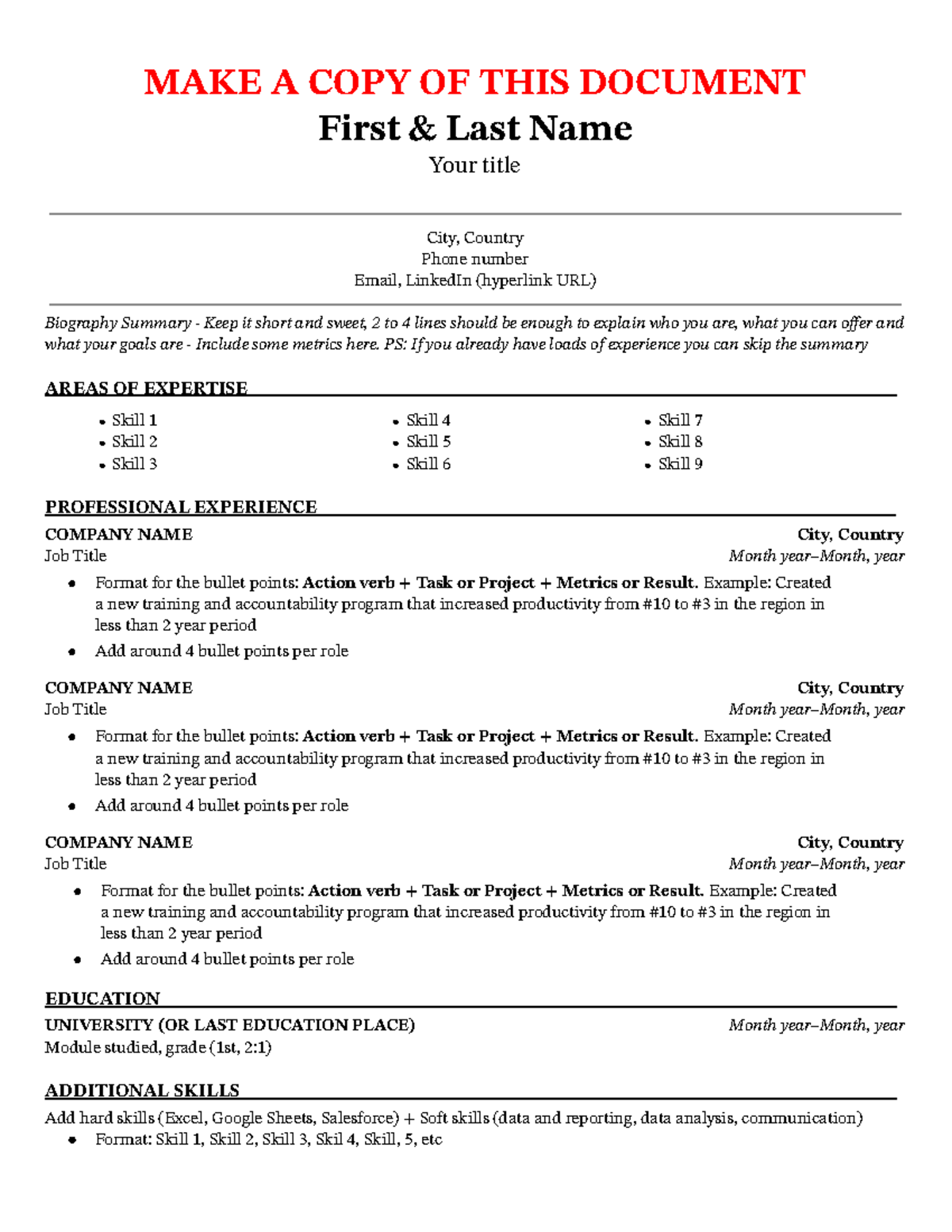 Tech Talk - CV Templates - MAKE A COPY OF THIS DOCUMENT First & Last ...