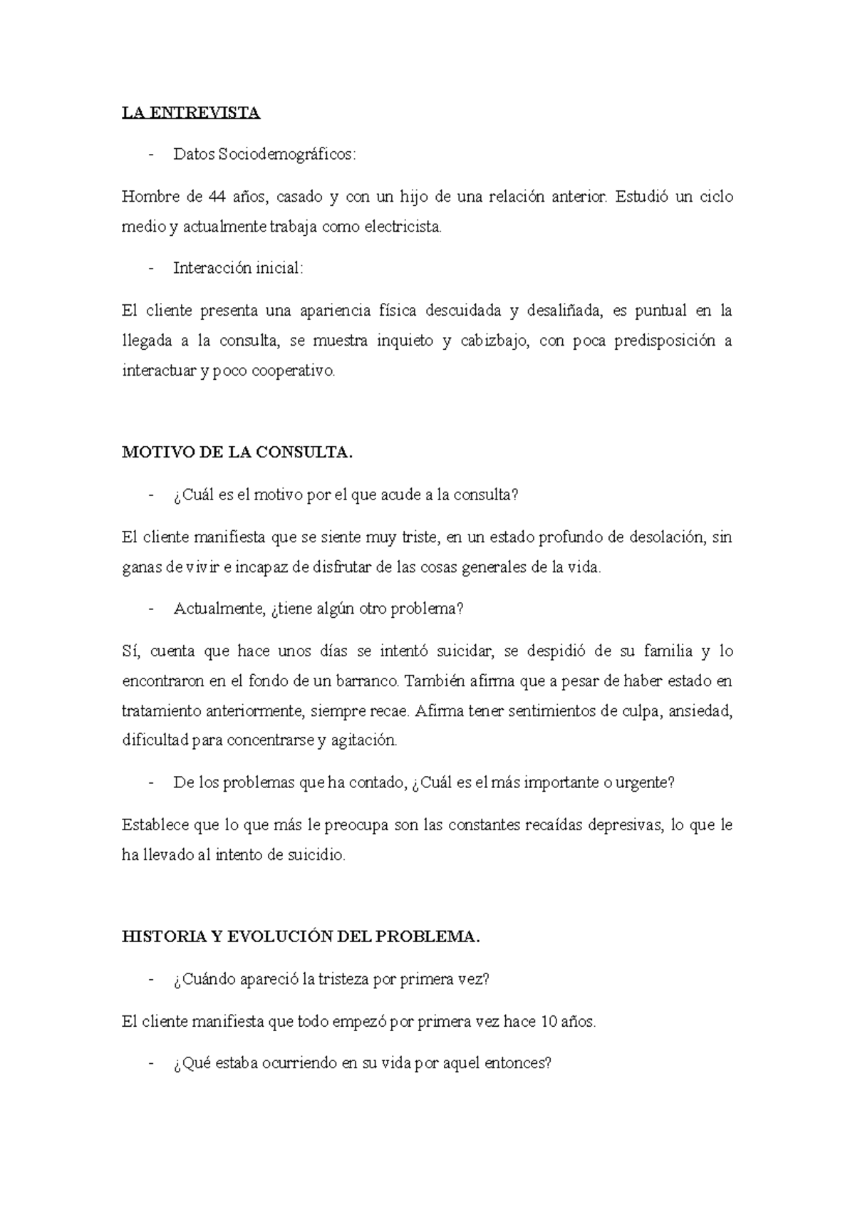 Entrevista - practicas - LA ENTREVISTA Datos Sociodemográficos: Hombre ...