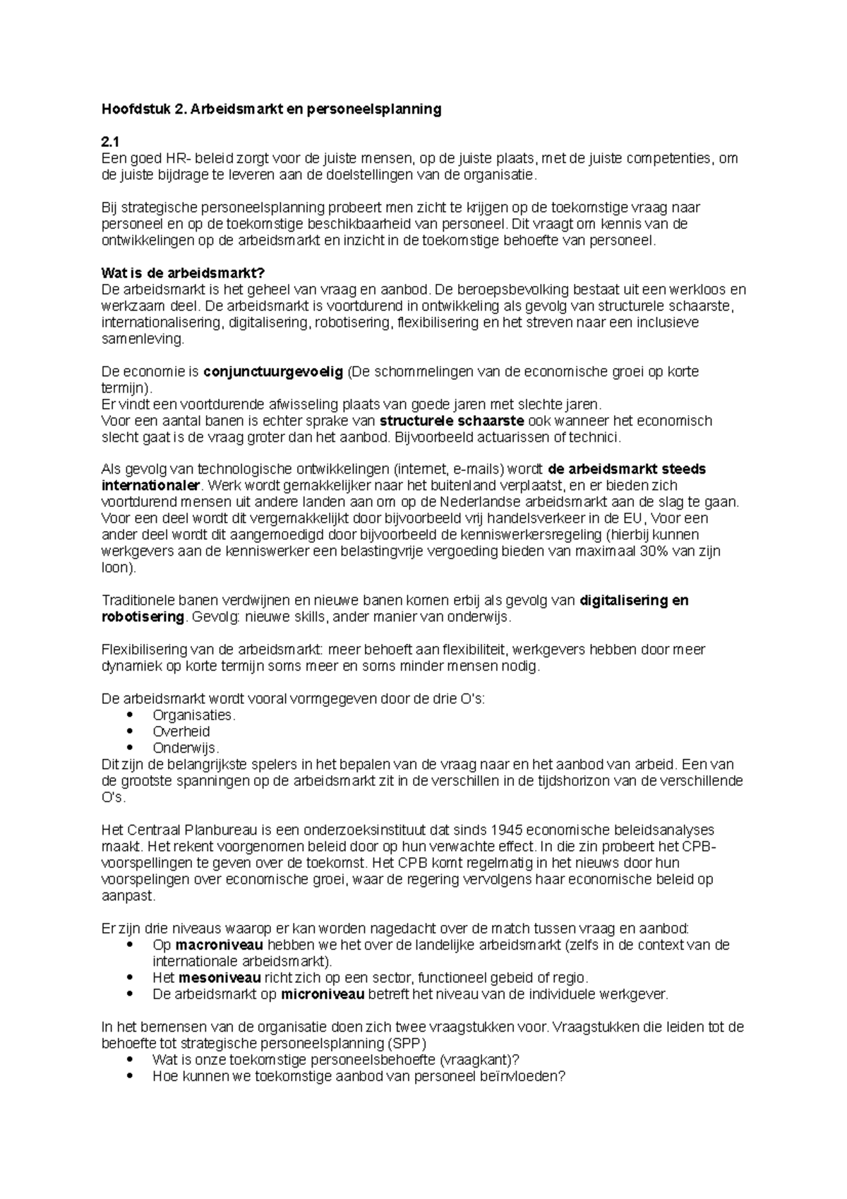 Aantekeningen Hoofdstuk 2 Hoofdstuk 2 Arbeidsmarkt En