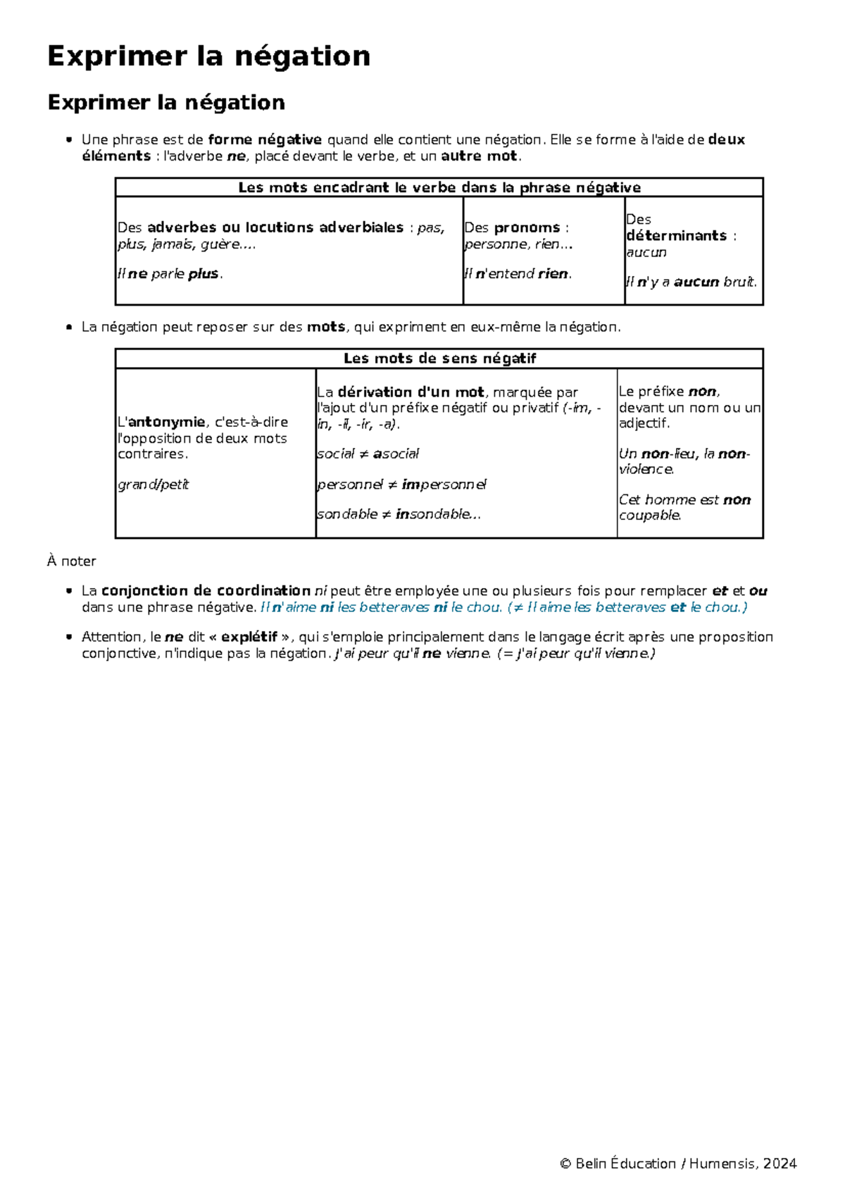 Exprimer la négation - Exprimer la négation Exprimer la négation Une ...