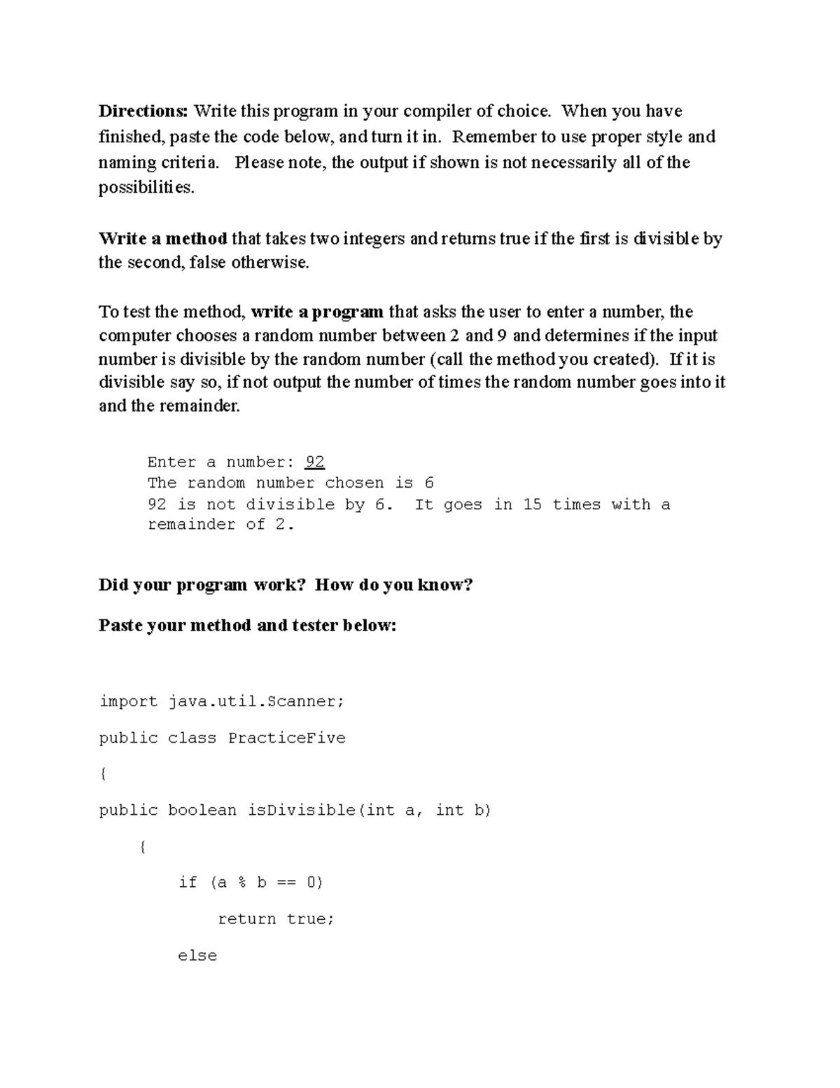 Divisible By comp sci A - Directions: Write this program in your ...