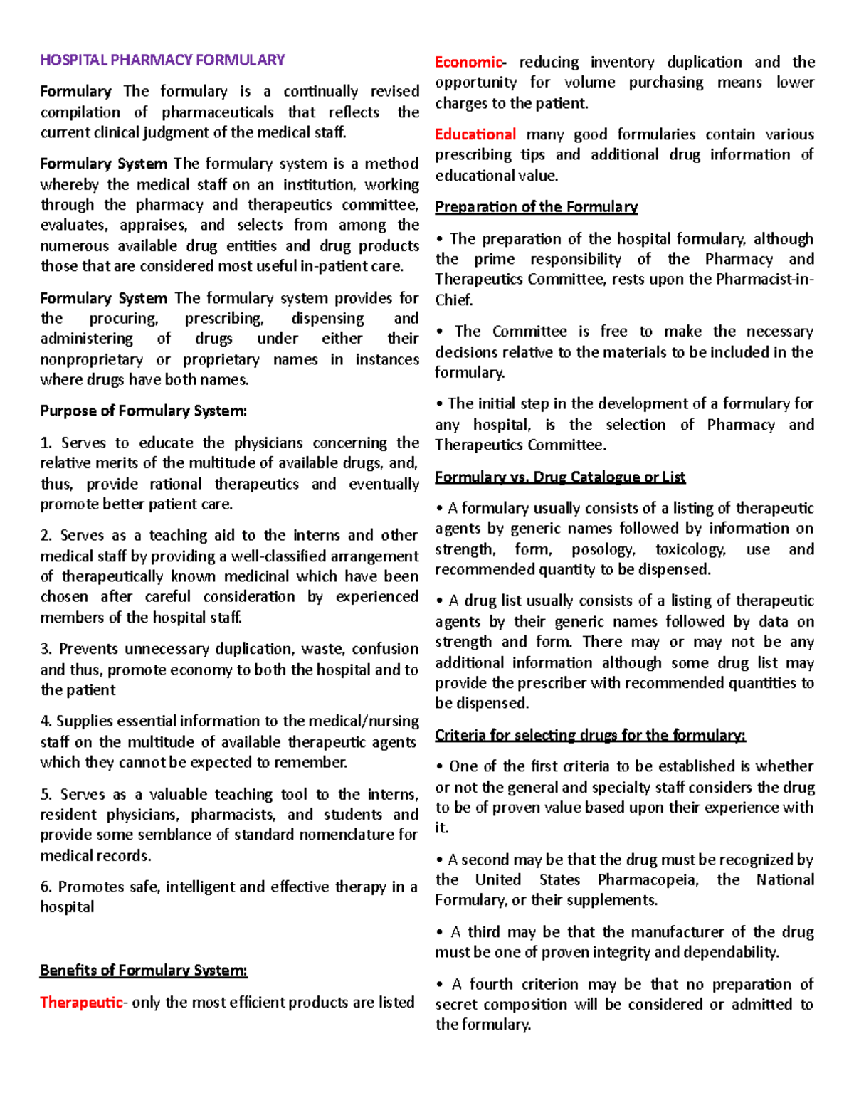 The Hospital Pharmacy Formulary - Studocu