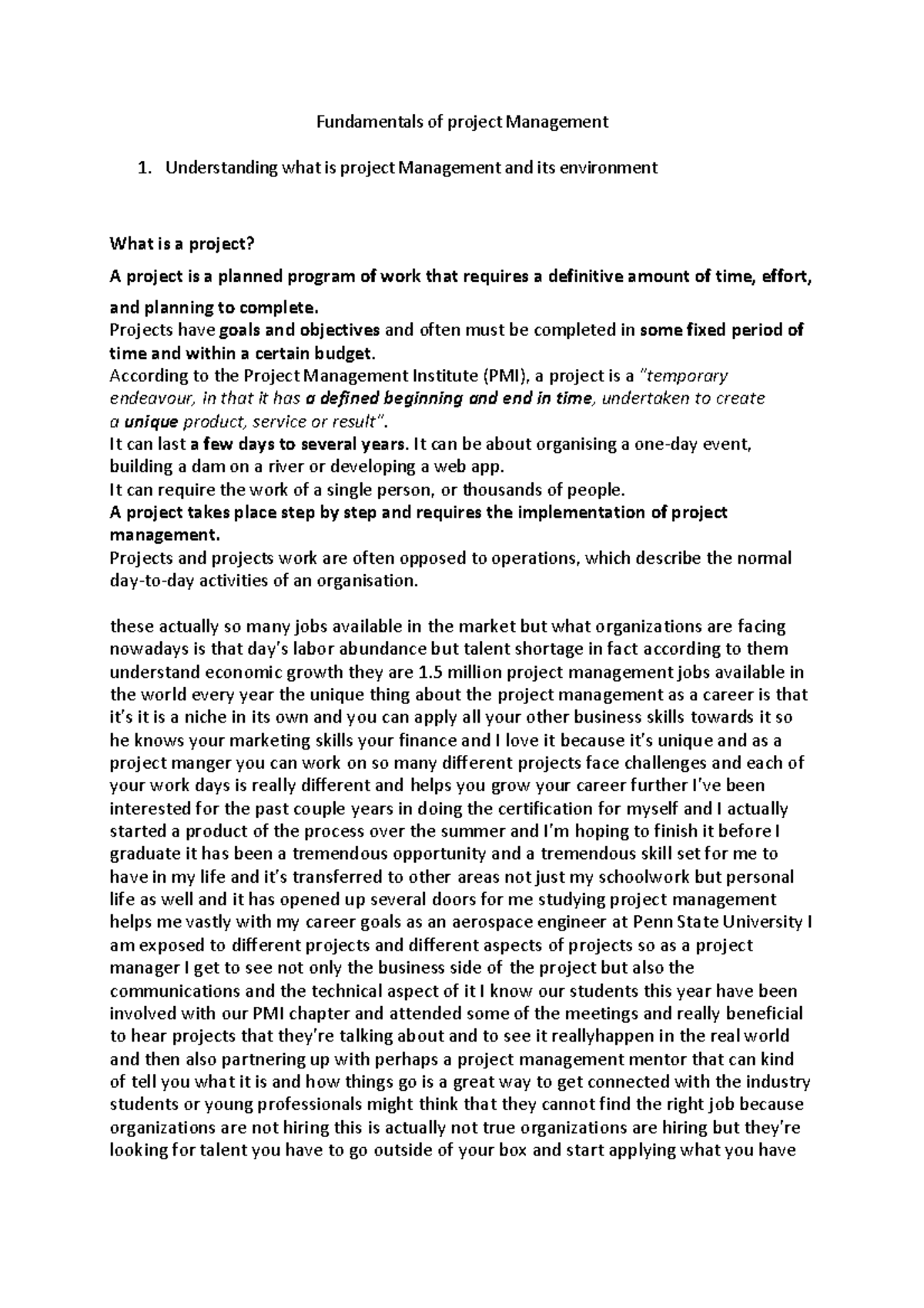 Understanding what is project Management and its environment ...