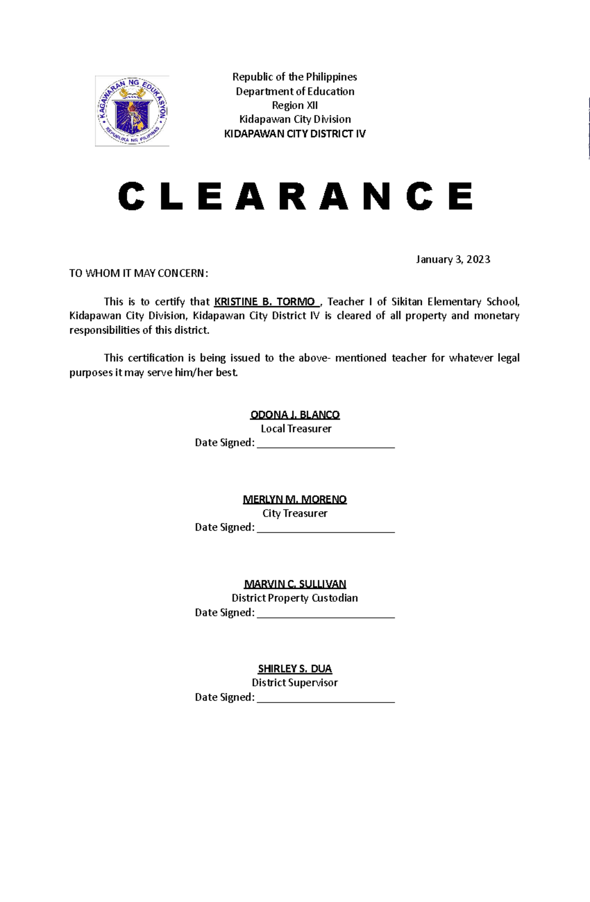 Clearance - Review Materials - Republic of the Philippines Department ...