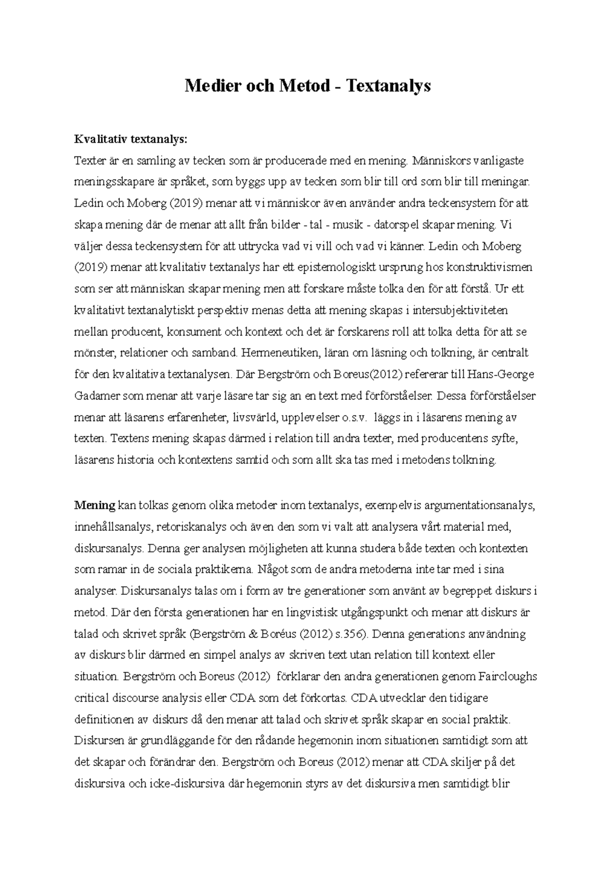 Metoder - textanalys - Medier och Metod - Textanalys Kvalitativ ...