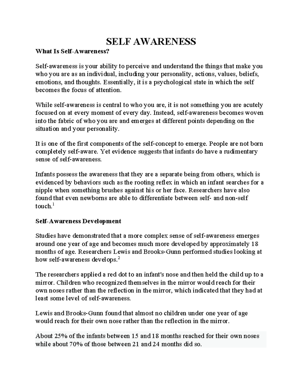 SELF Awareness 2 - notes - SELF AWARENESS What Is Self-Awareness? Self ...