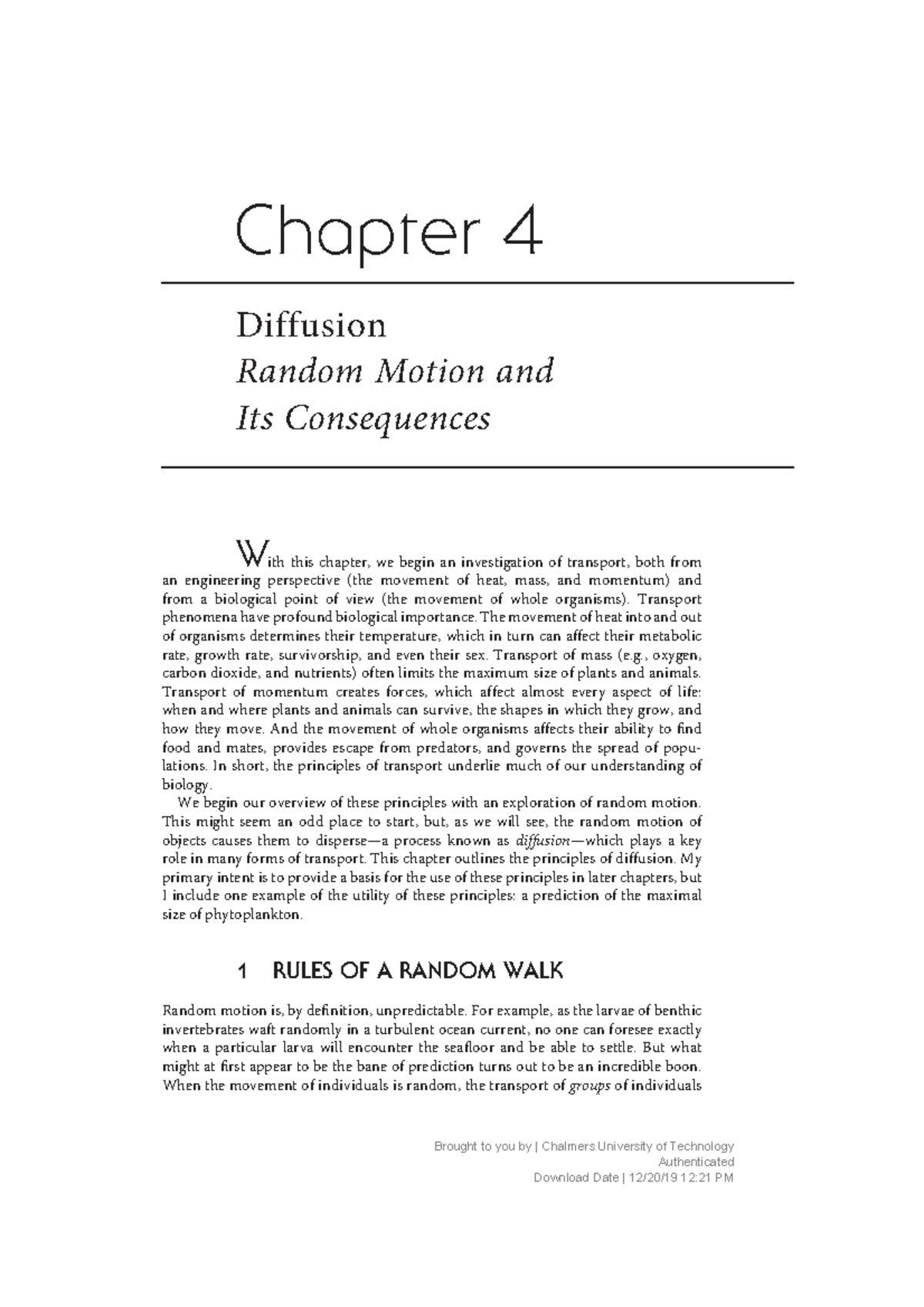 Diffusion And Random Walks Chapter 4 Diffusion Random Motion And Its