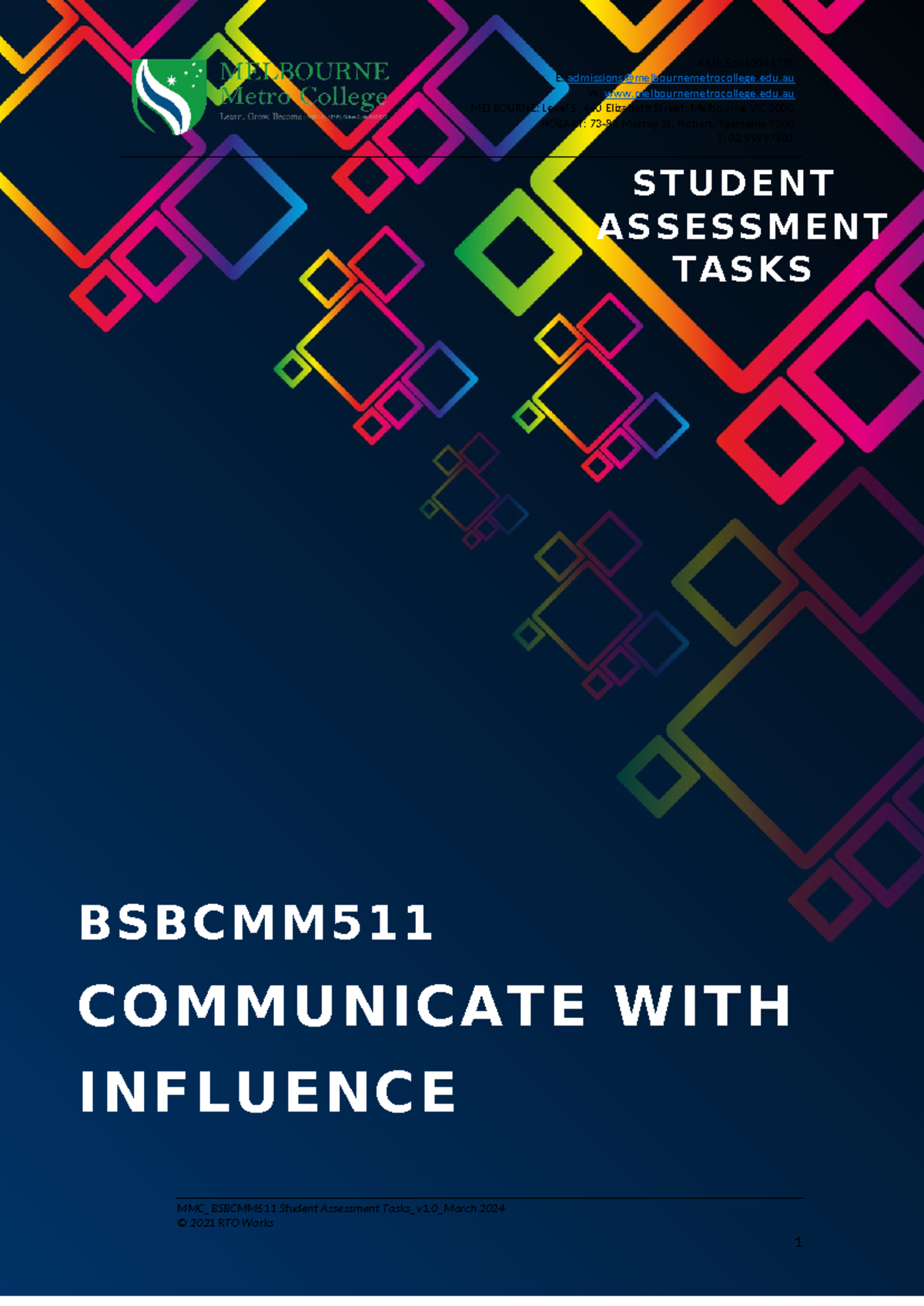 Bsbcmm 511 Student Assessment Tasks v1 - ####### E: admissions ...